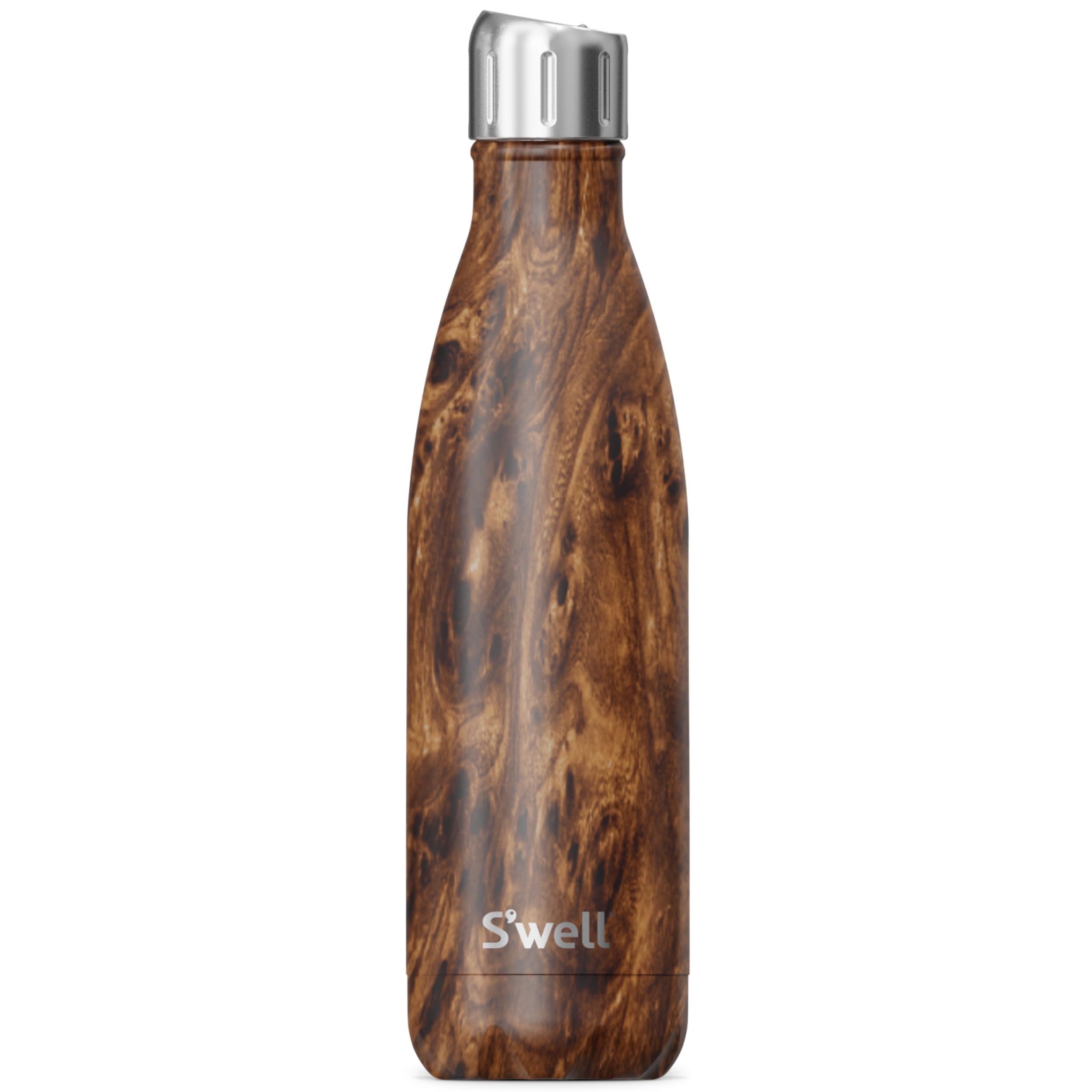 S'well Stainless Steel Water Bottle with Sports Cap, 17oz, Teakwood, Triple Layered Vacuum Insulated Containers Keeps Drinks Cold for 36 Hours and Hot for 10, BPA Free, Perfect for On the Go