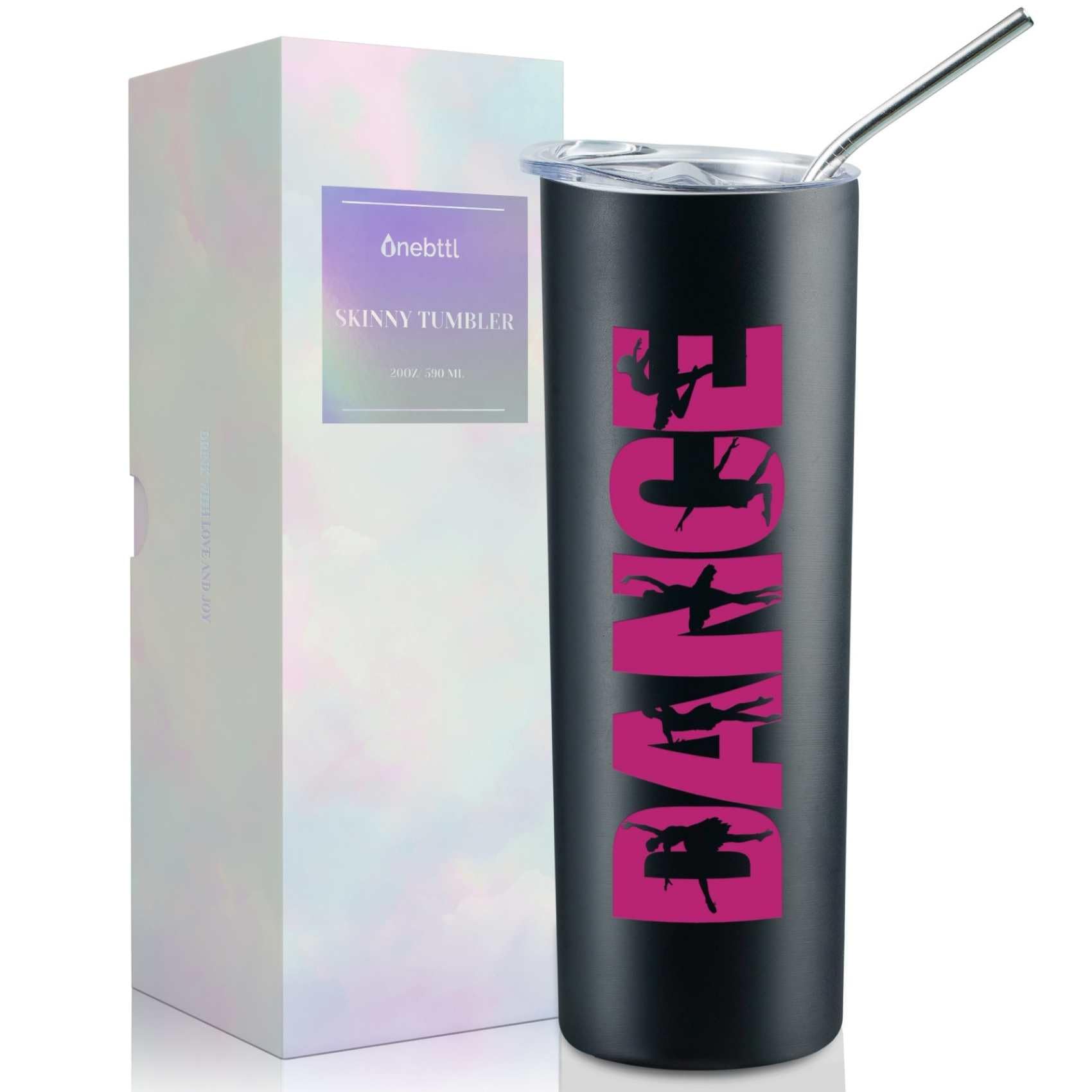 Onebttl Dancer Gifts for Girls, Teens, Her - Dance - 20oz/590ml Stainless Steel Insulated Tumbler with Straw, Lid - Dance Themed Recital Gifts for Women - (Black)