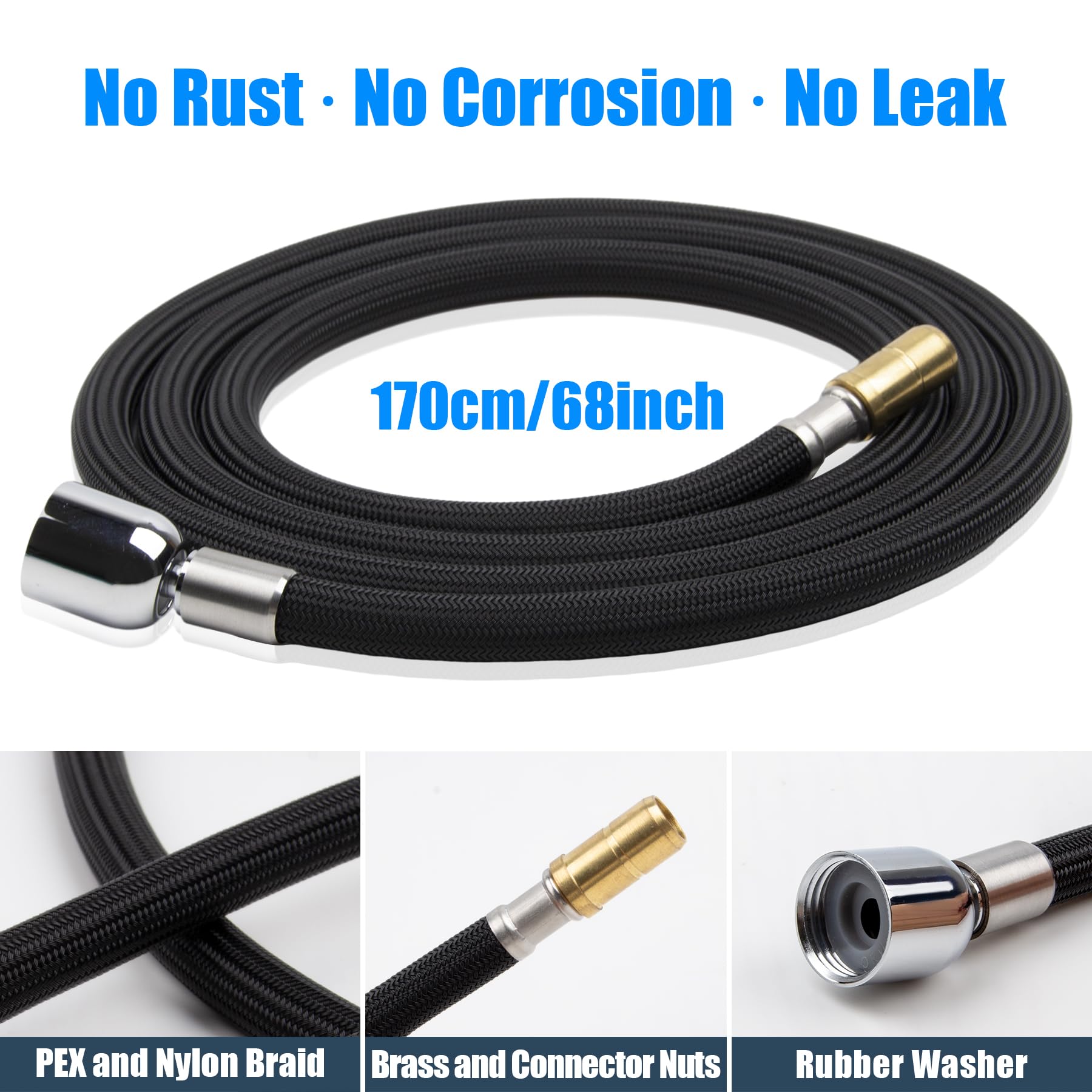 Faucet Hose Kohler Parts Replacement K-1219935-BC Pull-Down Hose For Sink 67-Inch Bright Chrome Finish Pull-Out Kitchen Faucet Replacemnet Kohler Part K-1304674-BC