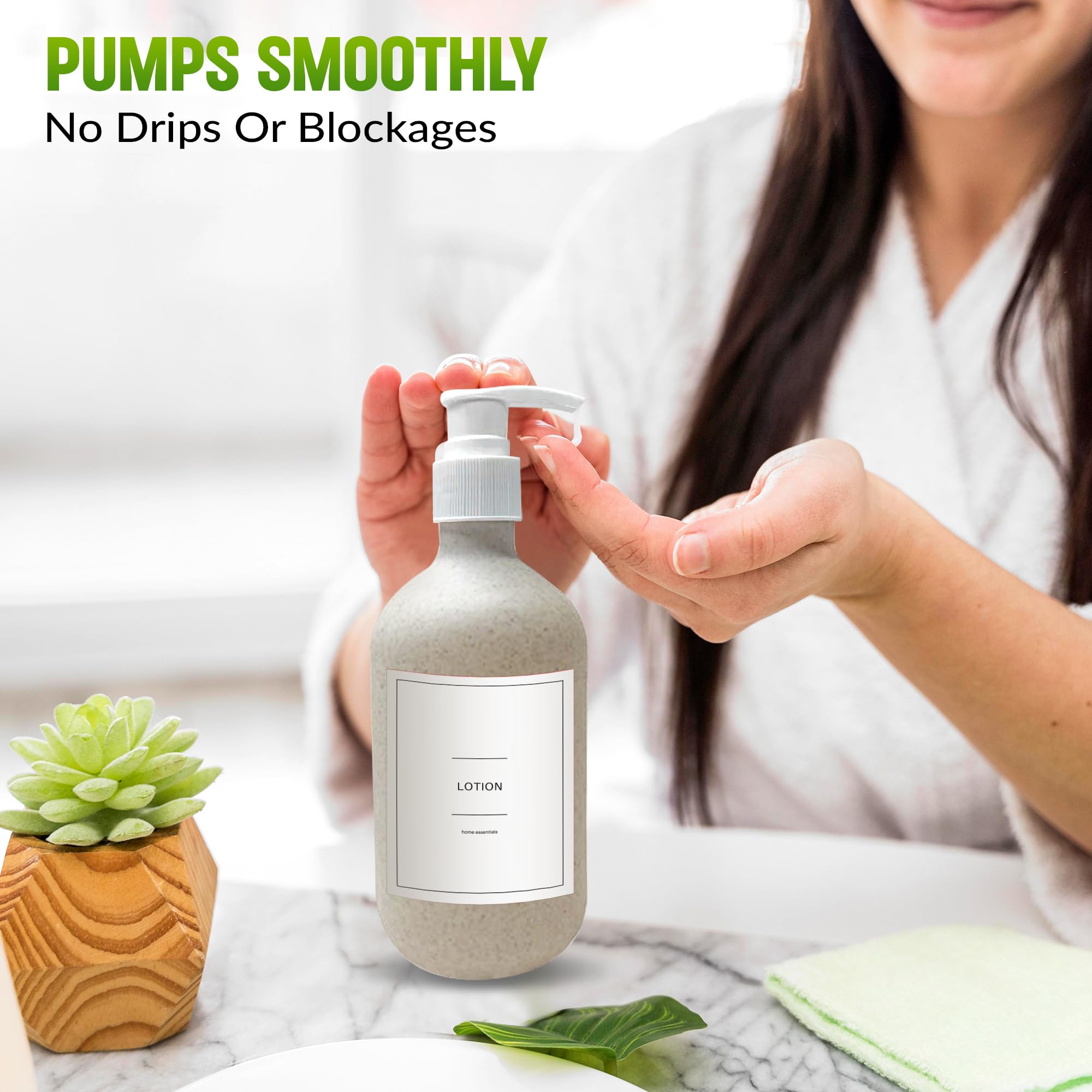 Quintessential Soap Dispenser Set of 3 with Pump Nozzles, Wheat Straw Bottles 500 ml Dispenser, Refillable Liquid Dispensers for Bathroom Countertop & Dish wash Soaps with 14 Organizing Labels