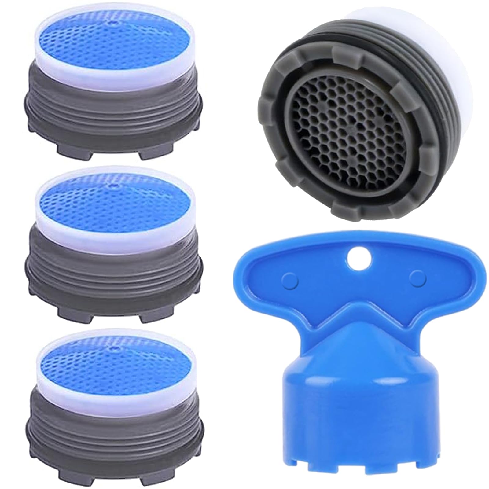 4PCS Faucet Cache Aerator and 1PCS Key, 21.5mm Water Saving Flow Restrictor Set Replacement Parts for Kitchen High Speed Bathroom Sink (1.8GPM)