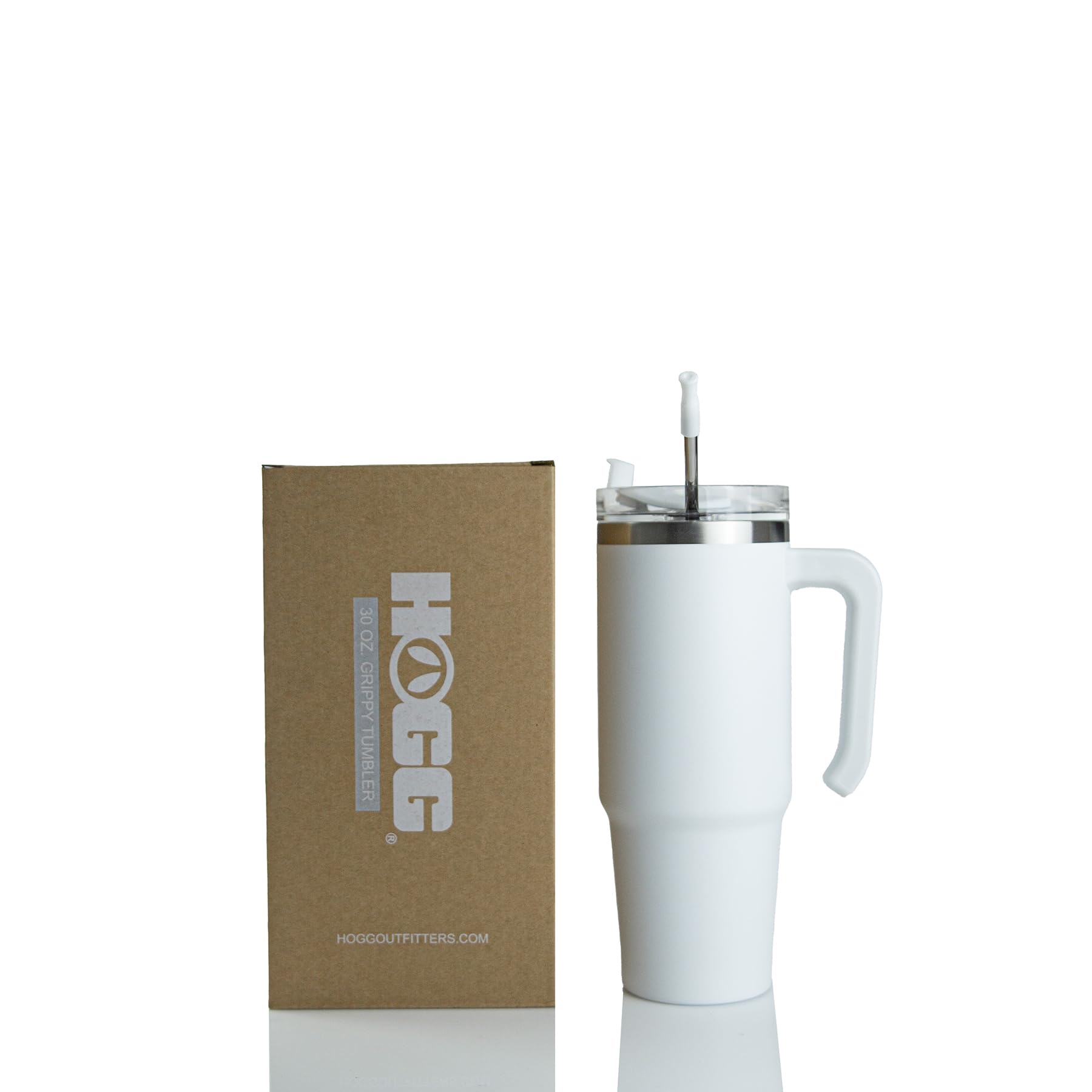 Hogg 30oz Grippy Tumbler with Removable Handle, Lid, and Stainless Steel Straw, DIY, Customizable, Double Wall Insulated Tumblers (White)