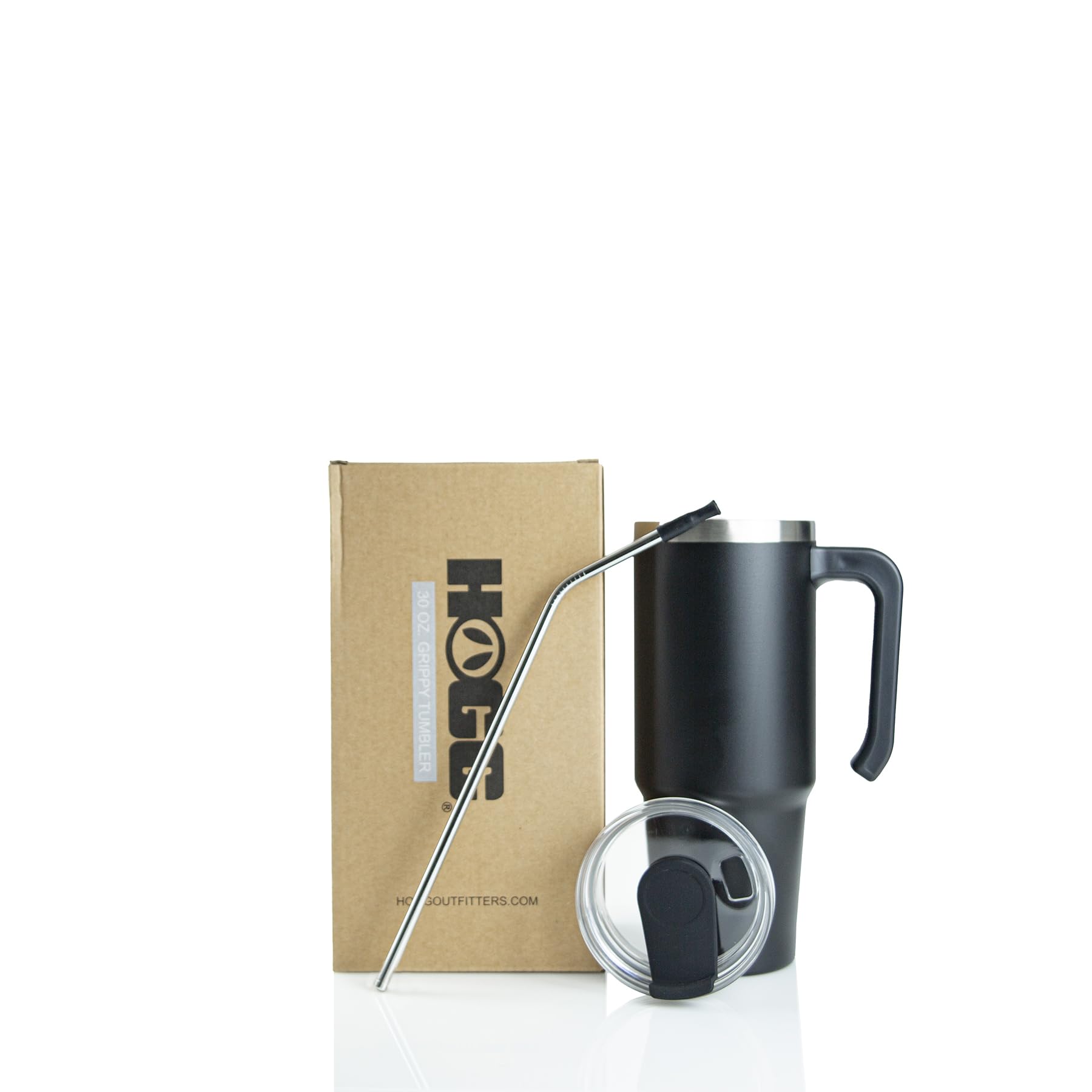 Hogg 30oz Grippy Tumbler with Removable Handle, Lid, and Stainless Steel Straw, DIY, Customizable, Double Wall Insulated Tumblers (Black)