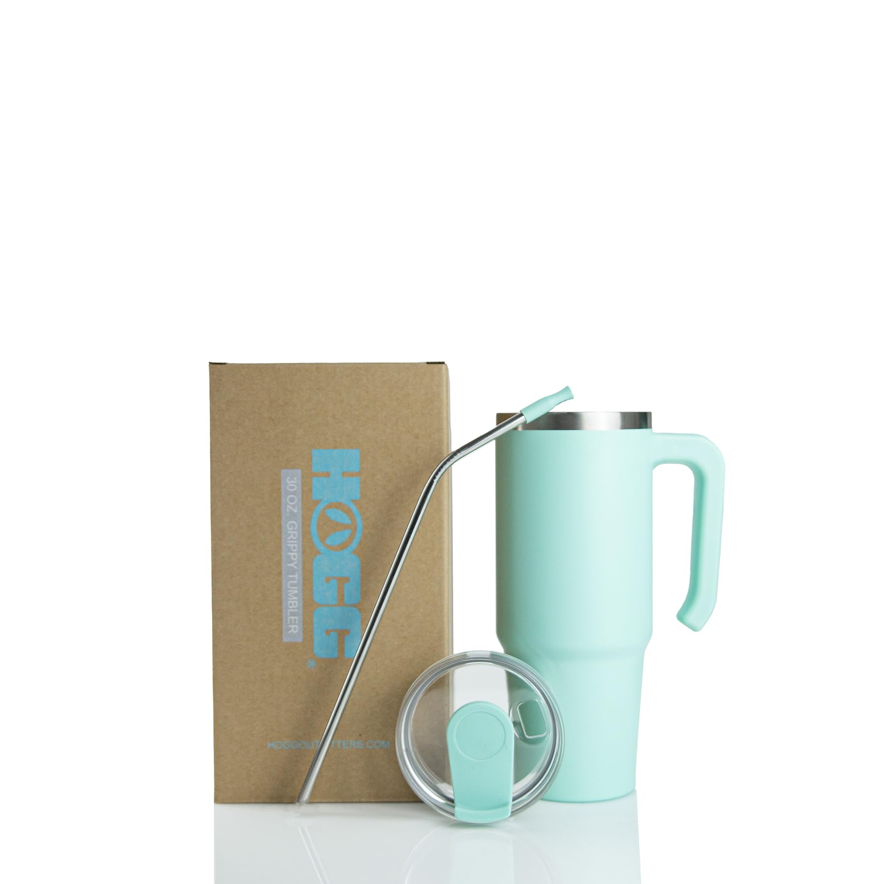Hogg 30oz Grippy Tumbler with Removable Handle, Lid, and Stainless Steel Straw, DIY, Customizable, Double Wall Insulated Tumblers (Mint)