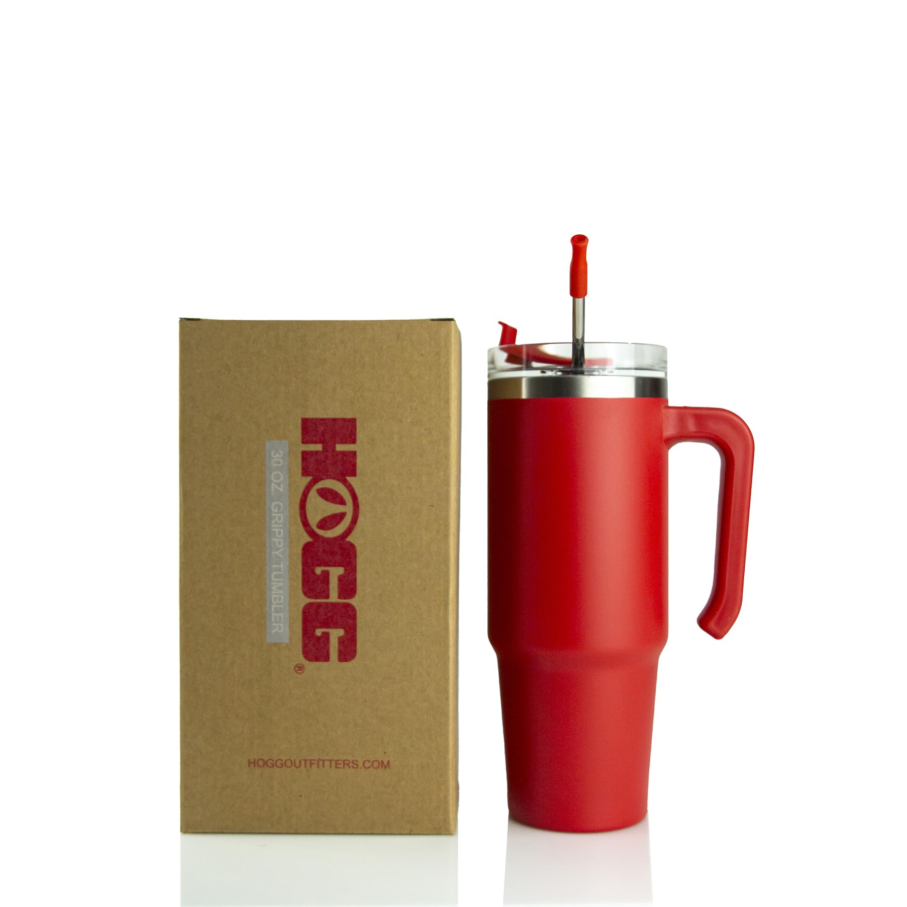 Hogg 30oz Grippy Tumbler with Removable Handle, Lid, and Stainless Steel Straw, DIY, Customizable, Double Wall Insulated Tumblers (Red)