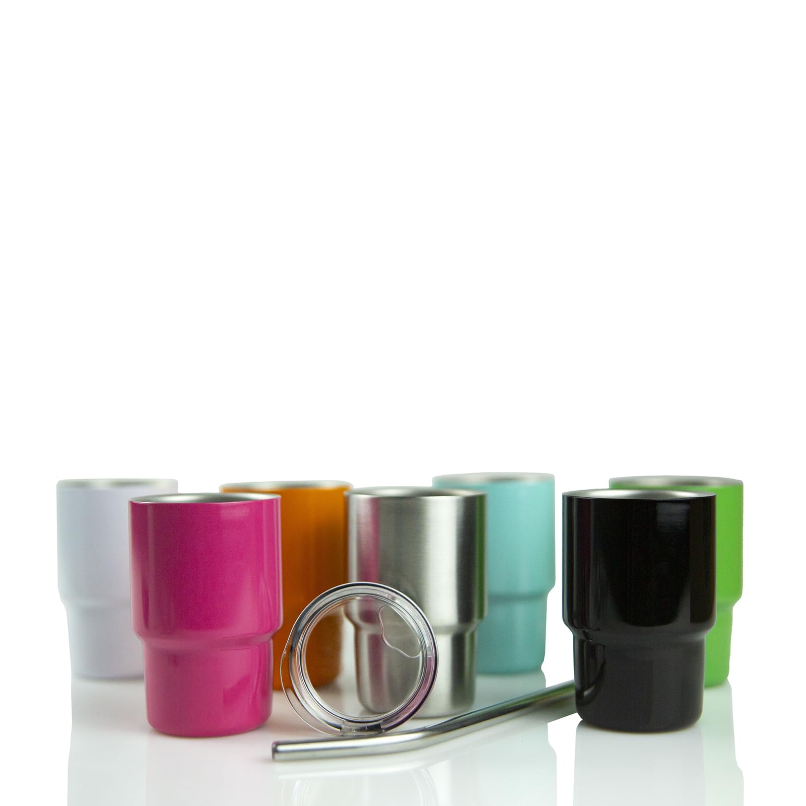 Hogg 3oz Tumbler Shot Glasses in Multiple Colors with lid and stainless straw (6 Pack), DIY, Customizable, Reusable, Single Wall Insulated, Stainless Steel