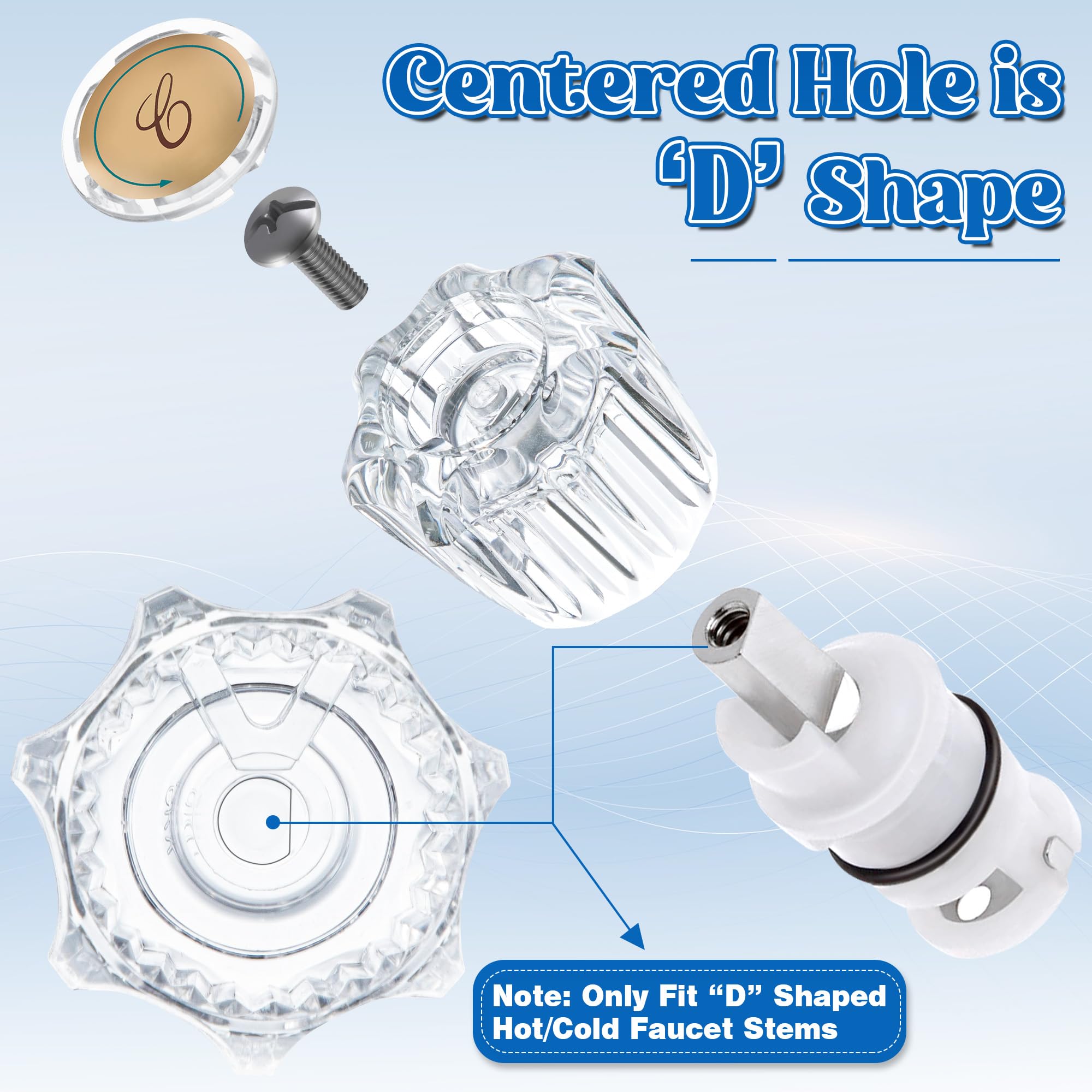 Dreyoo Bathroom Sink Knobs Replacement, Bathtub Faucet Handles with 4 Index Buttons, Compatible with Delta/LDR/Delex/Peerless Faucets, Hot and Cold Faucet Handles Replacement in Clear Acrylic