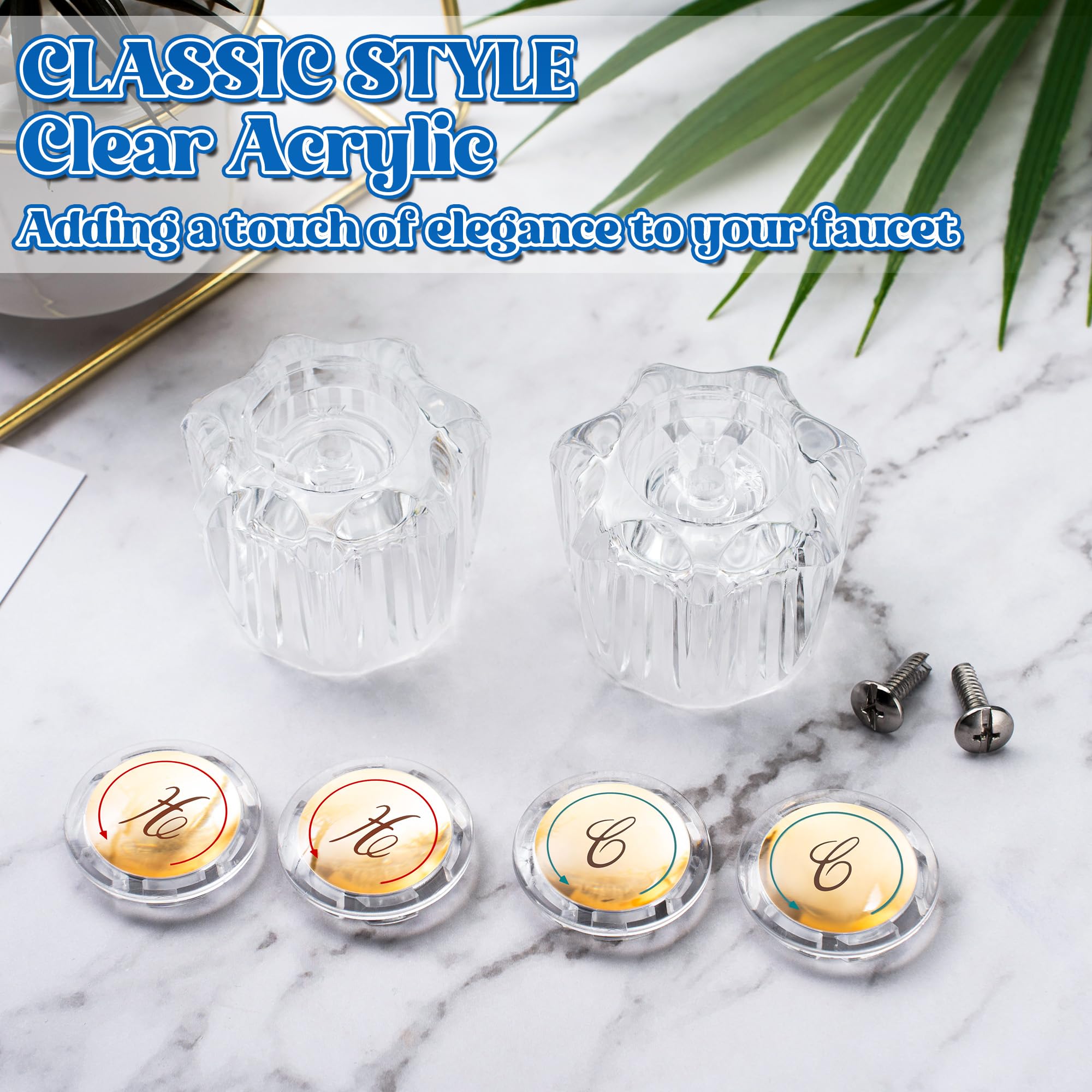 Dreyoo Bathroom Sink Knobs Replacement, Bathtub Faucet Handles with 4 Index Buttons, Compatible with Delta/LDR/Delex/Peerless Faucets, Hot and Cold Faucet Handles Replacement in Clear Acrylic
