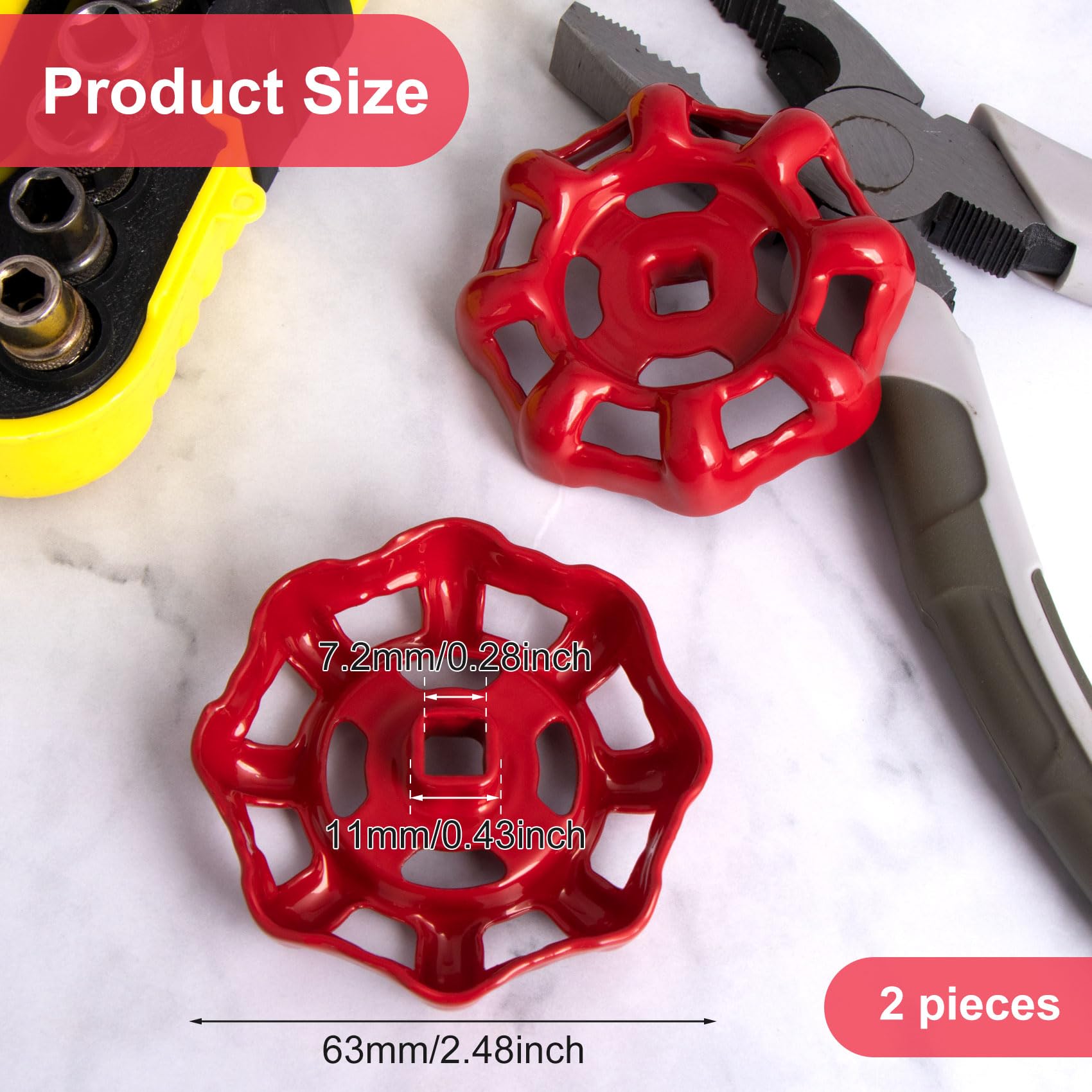 Pndeyo 2pcs Outdoor Faucet Handle Hose Bib Handle, Water Spigot Handle Round Wheel Outside Water Valve Faucet Handle Replacement Parts-Red