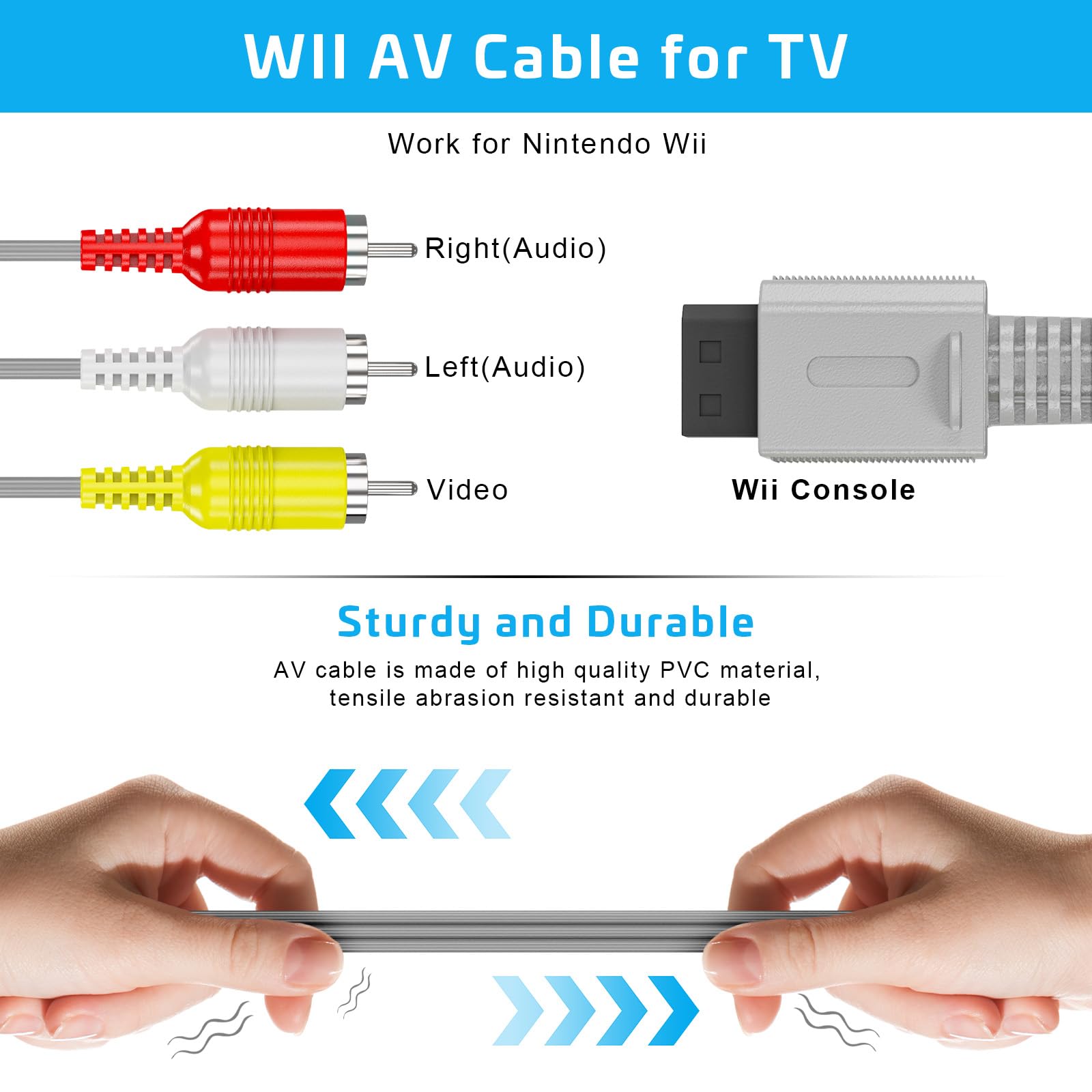 LA NREUCETS 3 in 1 Wii Wired Motion Sensor Bar + AC Power Supply Adapter Cord + Composite Audio Video Cable Compatible with Nintendo Wii (Not for Wii U)