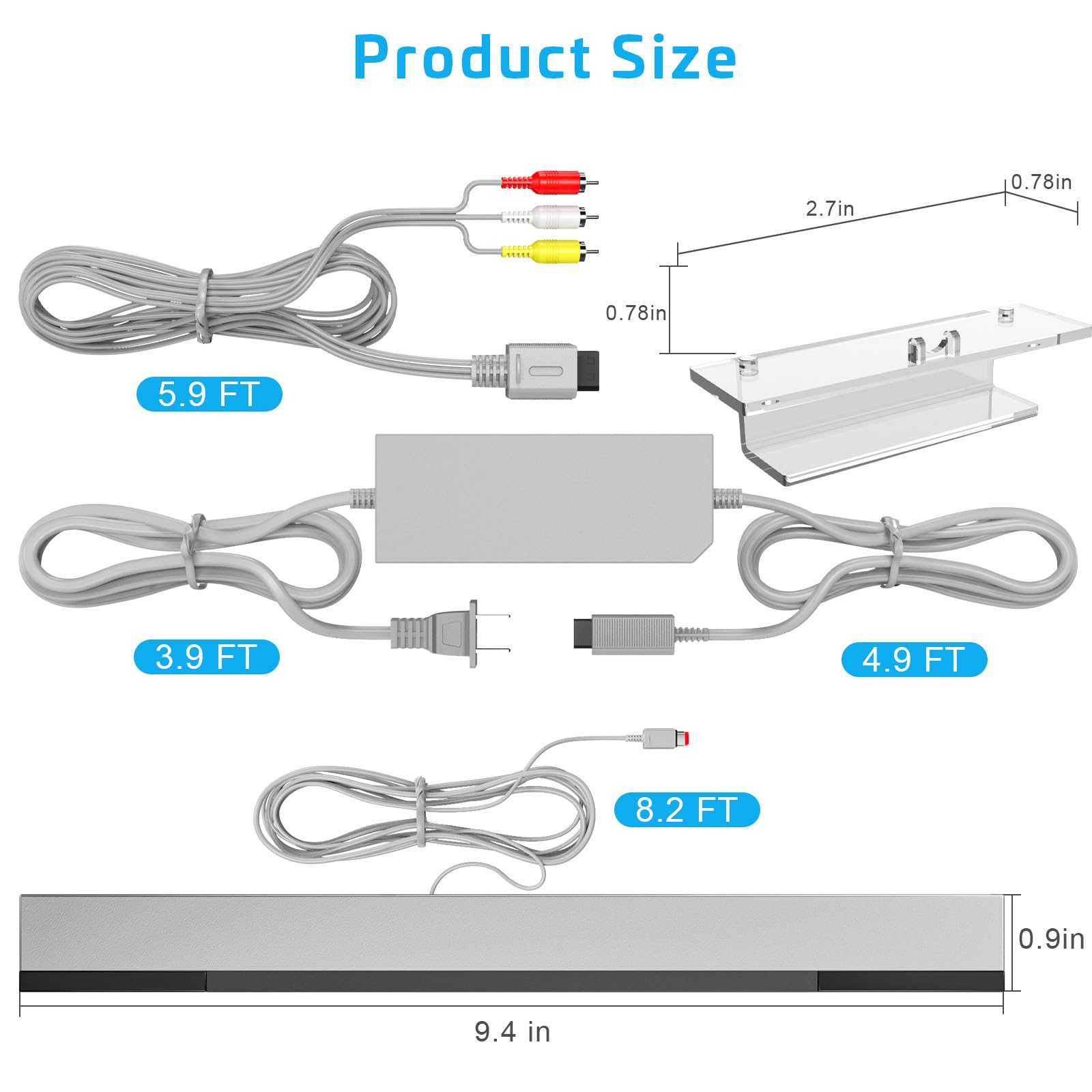 LA NREUCETS 3 in 1 Wii Wired Motion Sensor Bar + AC Power Supply Adapter Cord + Composite Audio Video Cable Compatible with Nintendo Wii (Not for Wii U)