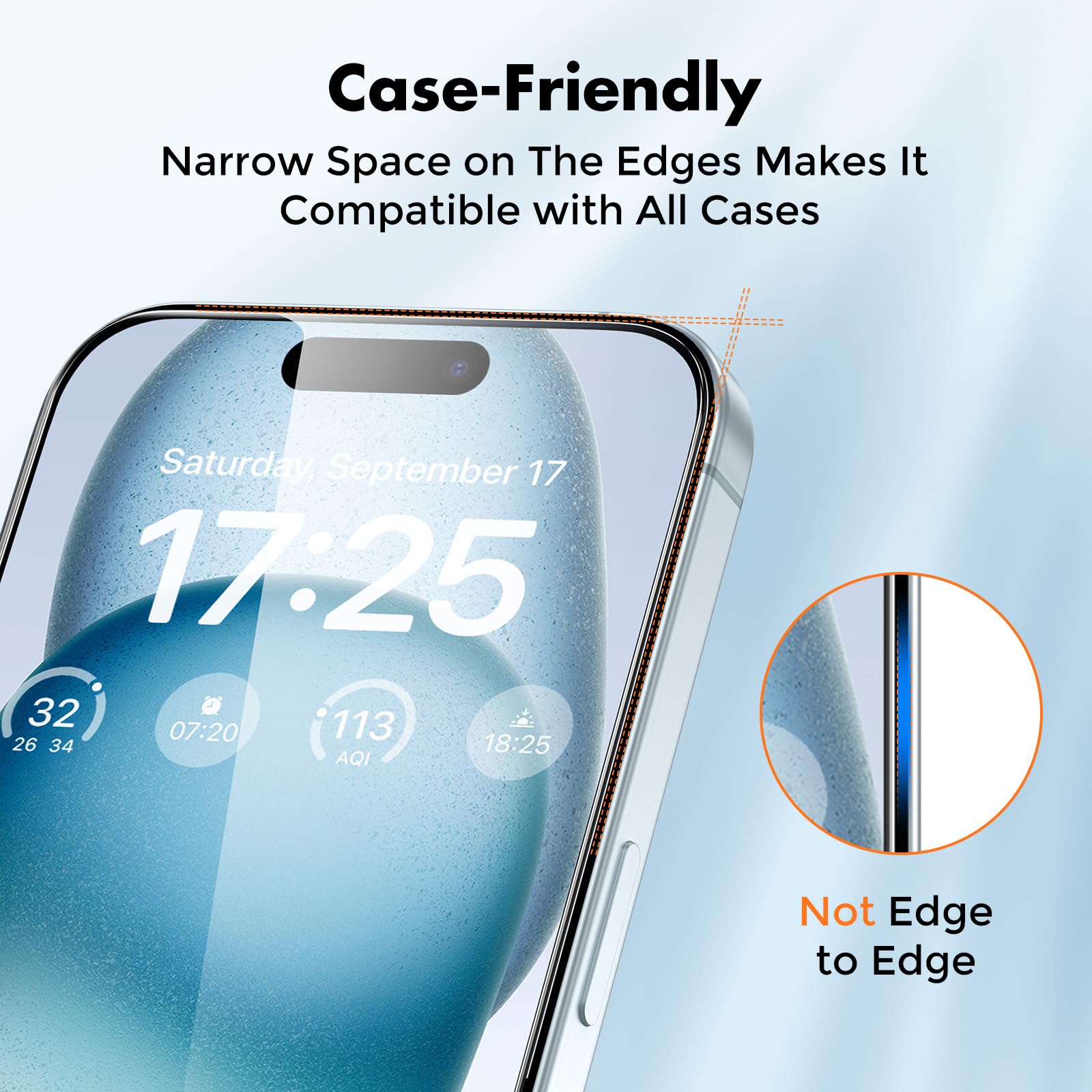 UNBREAKcable 3-Pack Screen Protector for iPhone 15, Double Shatterproof Tempered Glass [Easy Installation Frame] [9H Hardness] [99.99% HD Clear] [Case Friendly] for iPhone 6.1 inch