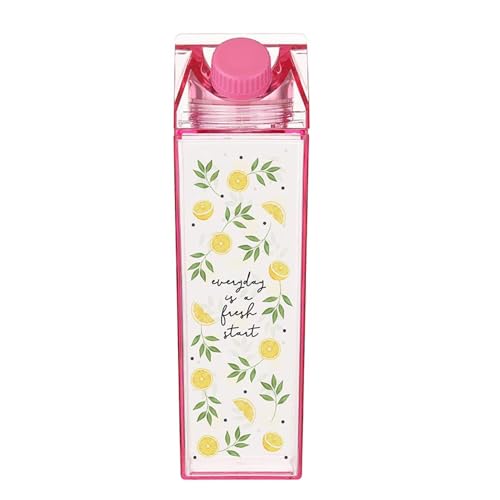 Acrylic Water Bottle by Heartfelt - Square Bottles - Clear Carton Juice or Milk Carton Water Bottle, 17-Ounce, Fresh Start