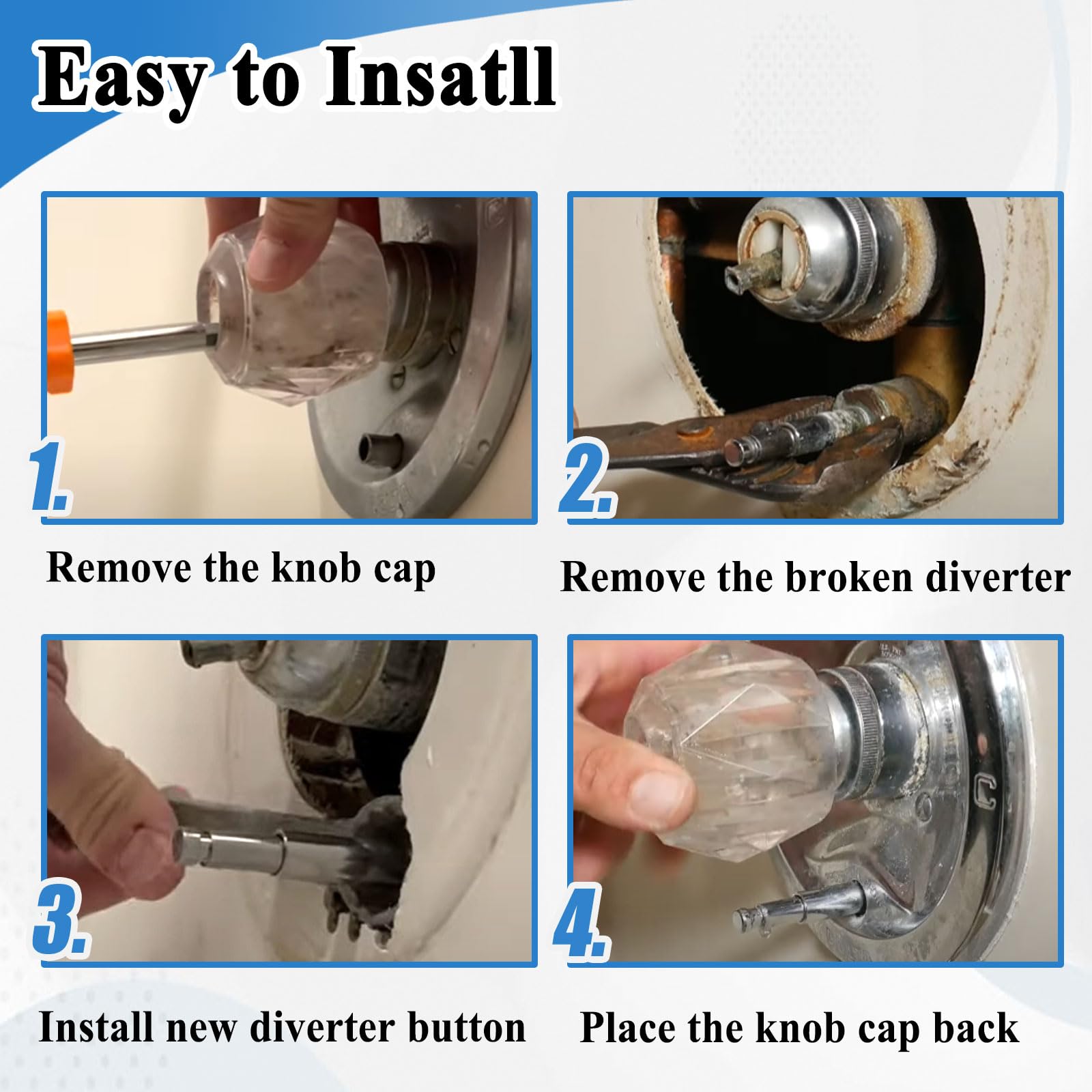 Ebrmeiwo RP5649 Stainless Steel Push Button Diverter, Compatible with Tub and Shower Faucets, Replacement Bathtub Valves Assembly