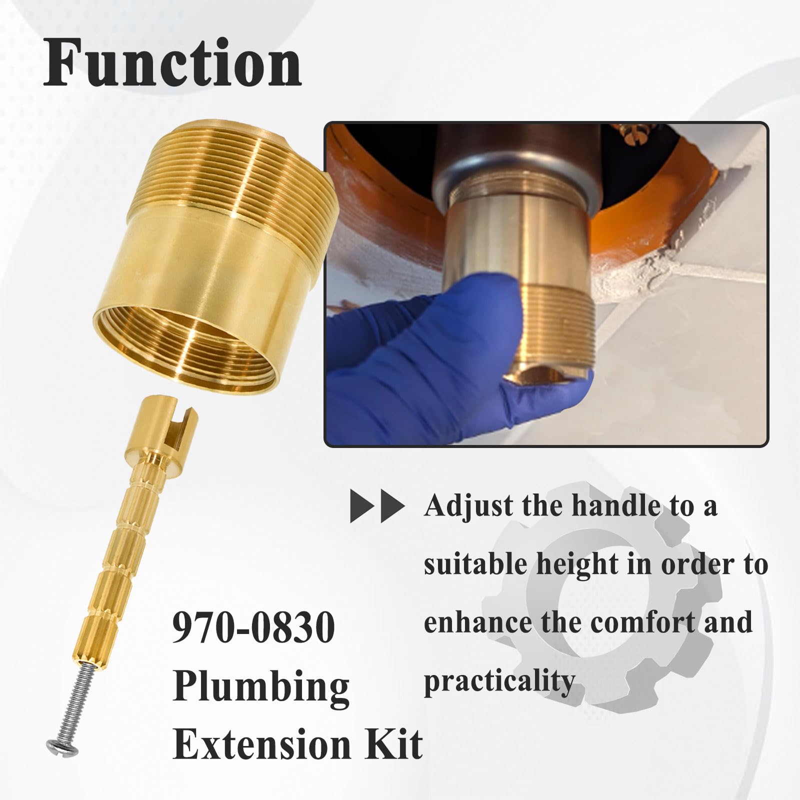 Ebrmeiwo 970-0830 Plumbing Extension Kit for Secure Fit Handle, Replacement Parts, Gold
