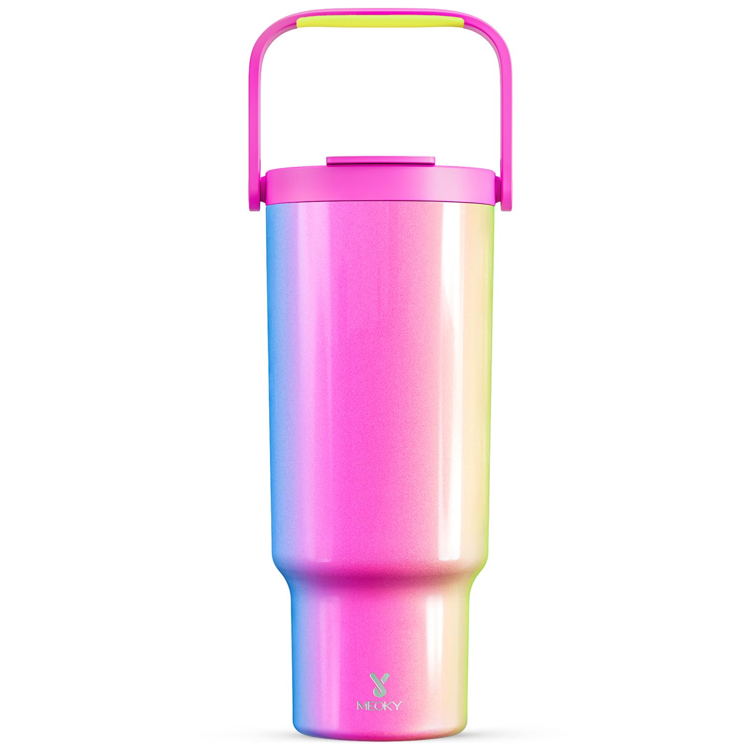 Meoky 40 oz Tumbler with Handle and Straw, Insulated Water Bottle, Stainless Steel Travel Mug, Keeps Cold for 34 Hours, 100% Leak Proof, Fits in Car Cup Holder (Carnival)