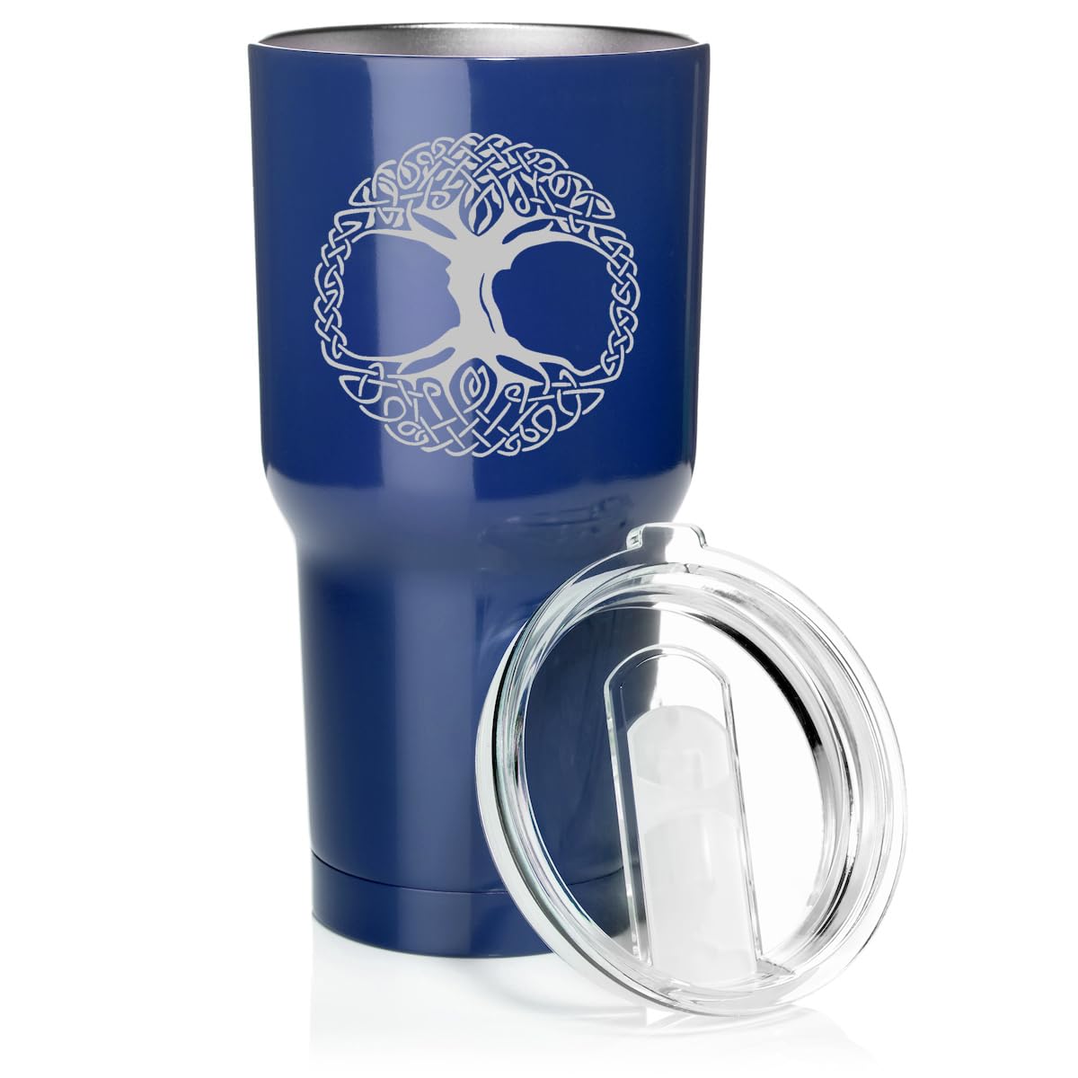 Smooth Body Tumbler Stainless Steel Vacuum Insulated Travel Mug Cup Gift Celtic Tree Of Life Irish (30 oz, Blue)