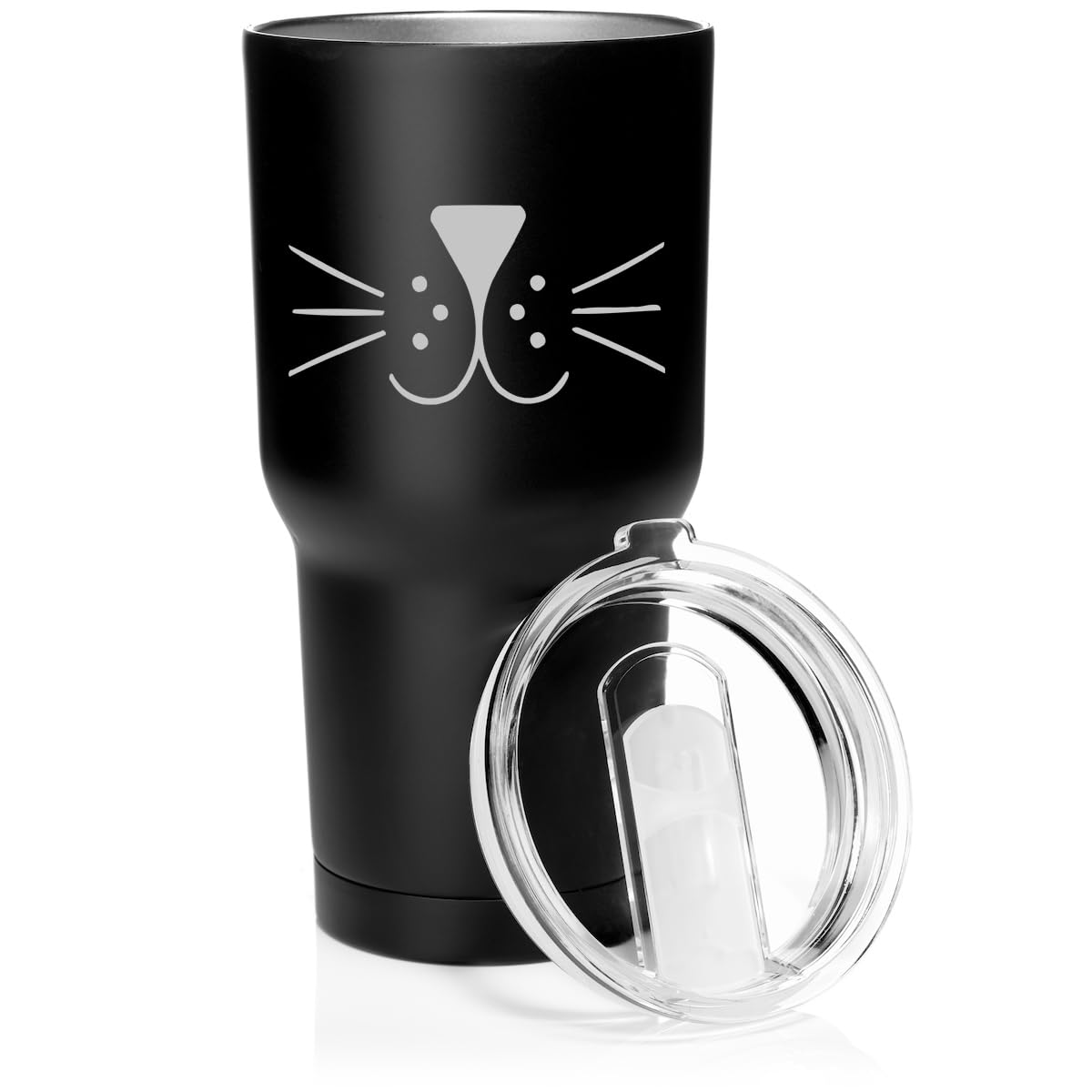 Smooth Body Tumbler Stainless Steel Vacuum Insulated Travel Mug Cup Gift Cat Face Whiskers (30 oz, Matte Black)