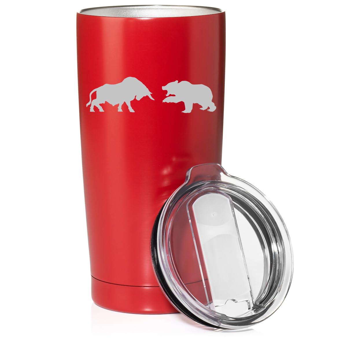Smooth Body Tumbler Stainless Steel Vacuum Insulated Travel Mug Cup Gift Bull vs Bear Stock Market Day Trader (20 oz, Red)