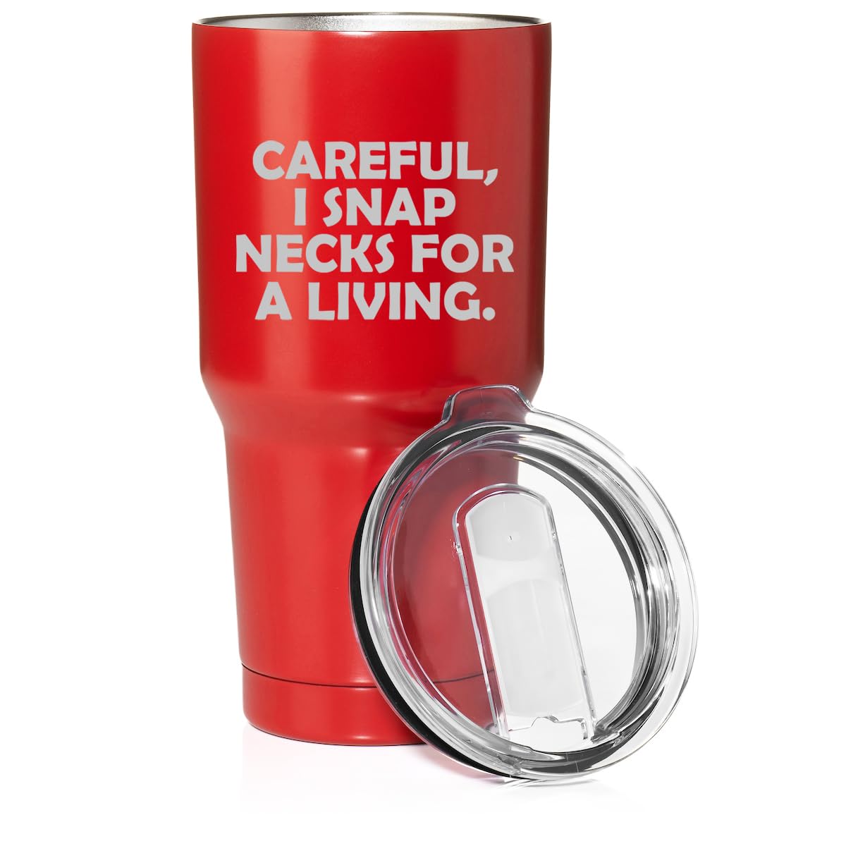 Smooth Body Tumbler Stainless Steel Vacuum Insulated Travel Mug Cup Gift Careful I Snap Necks For A Living Chiropractor Funny (30 oz, Red)
