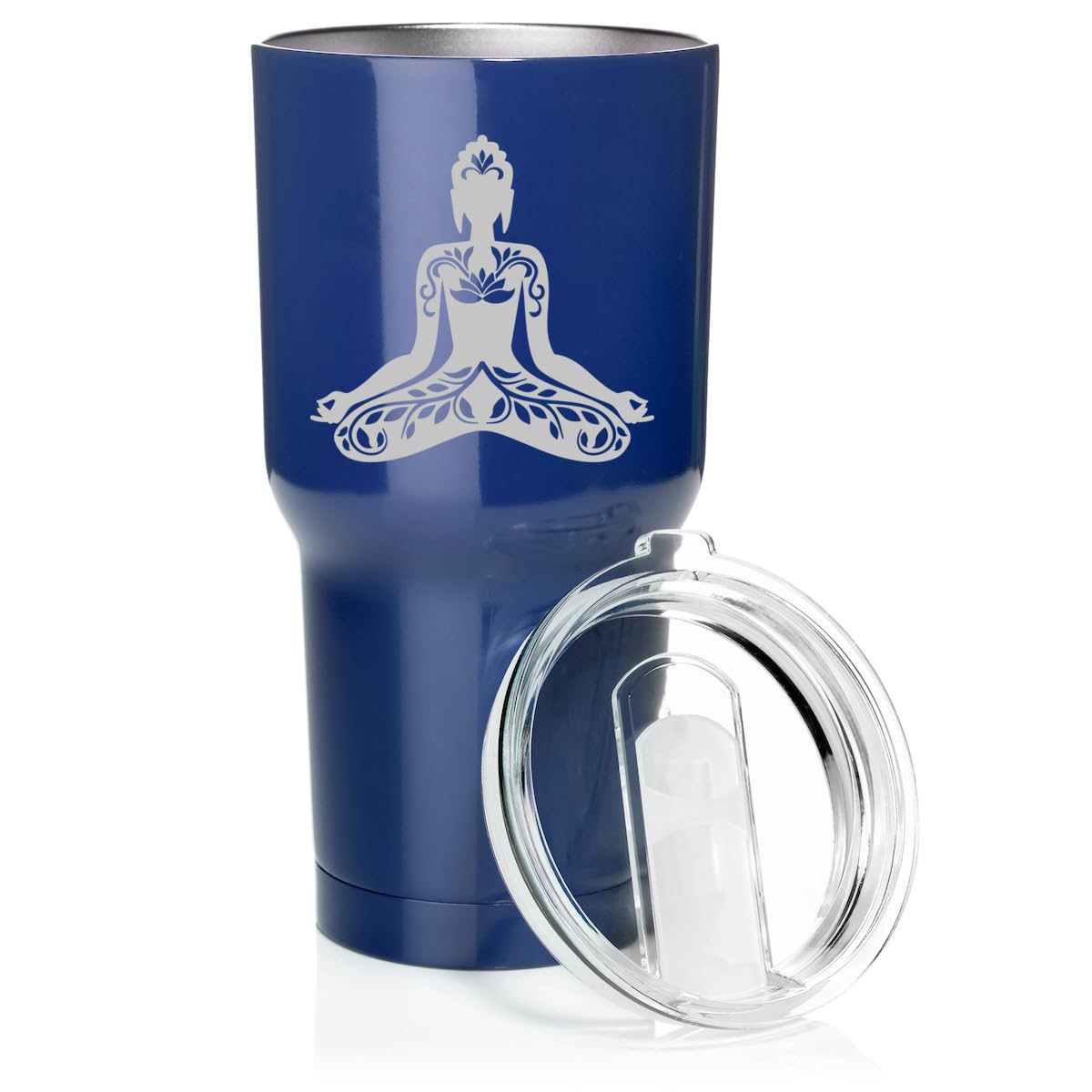 Smooth Body Tumbler Stainless Steel Vacuum Insulated Travel Mug Cup Gift Buddha Yoga lotus (30 oz, Blue)