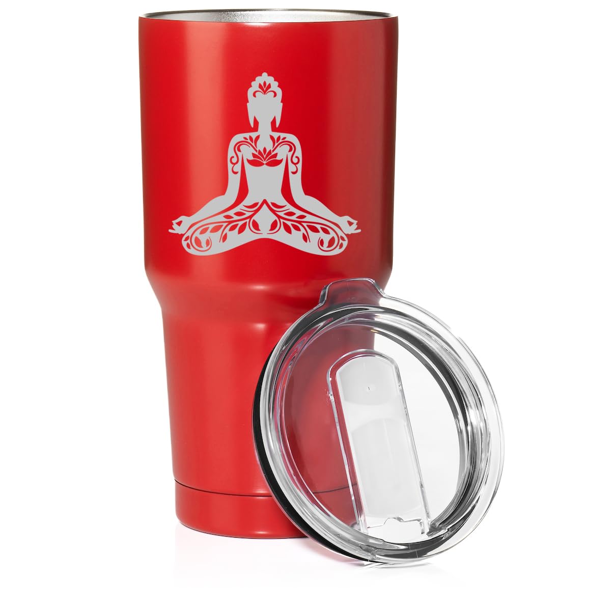 Smooth Body Tumbler Stainless Steel Vacuum Insulated Travel Mug Cup Gift Buddha Yoga lotus (30 oz, Red)