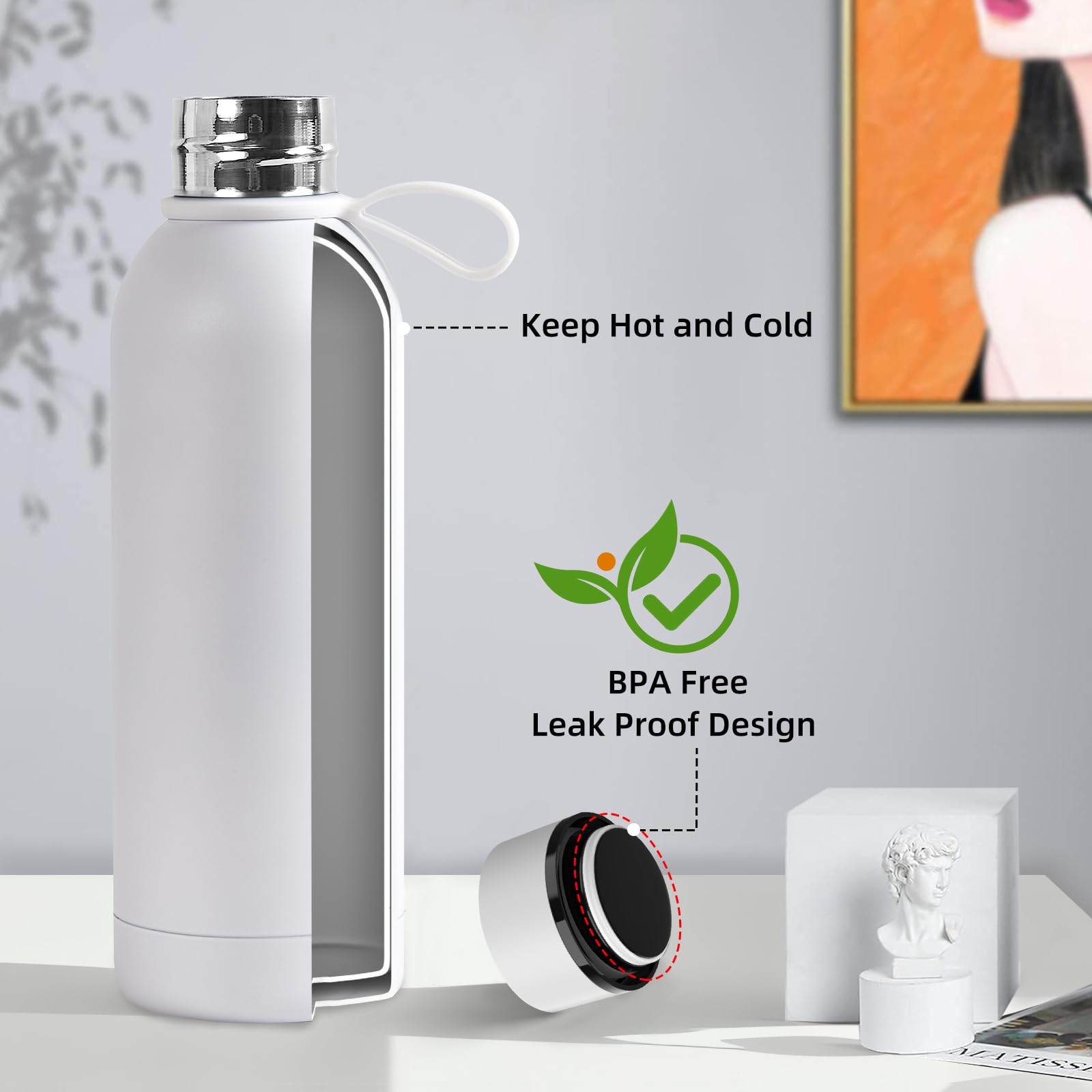 PlanetFlame 12 Pack 17 oz Sublimation Tumblers Bulk, Double-wall Insulated Stainless Steel Water Bottle Sublimation with Silicone Ring for Office,Gym,Travel, Matte White