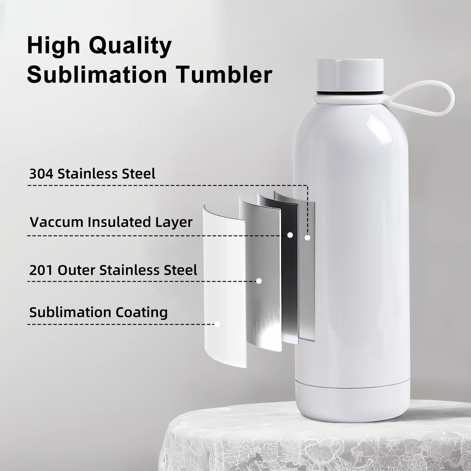 PlanetFlame 12 Pack 17 oz Sublimation Tumblers Bulk, Double-wall Insulated Stainless Steel Water Bottle Sublimation with Silicone Ring for Office,Gym,Travel, White