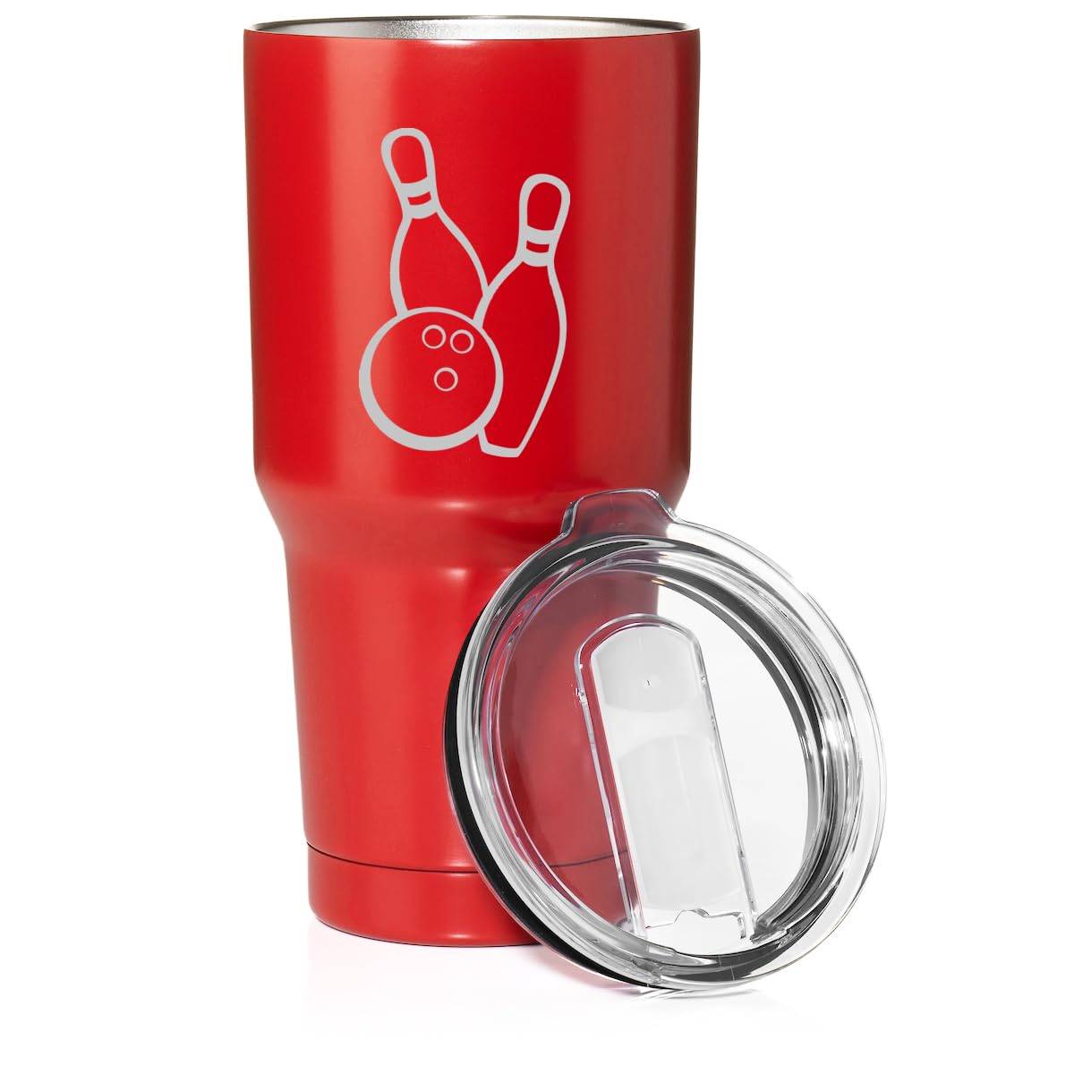 Smooth Body Tumbler Stainless Steel Vacuum Insulated Travel Mug Cup Gift Bowling Ball and Pins (30 oz, Red)