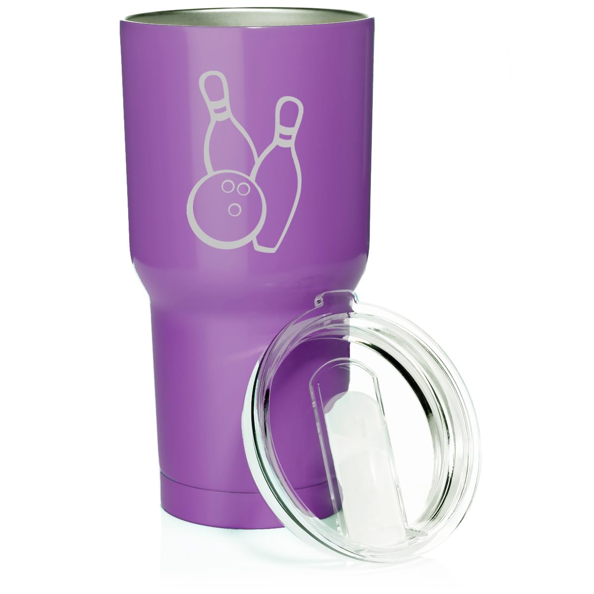 Smooth Body Tumbler Stainless Steel Vacuum Insulated Travel Mug Cup Gift Bowling Ball and Pins (30 oz, Purple)