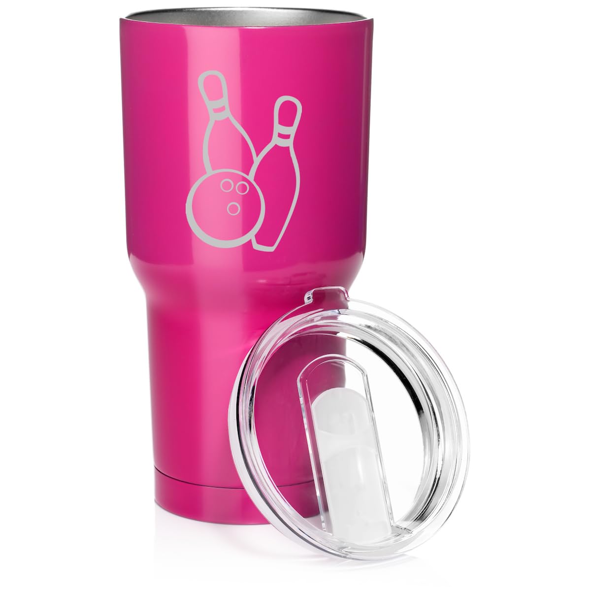 Smooth Body Tumbler Stainless Steel Vacuum Insulated Travel Mug Cup Gift Bowling Ball and Pins (30 oz, Hot Pink)