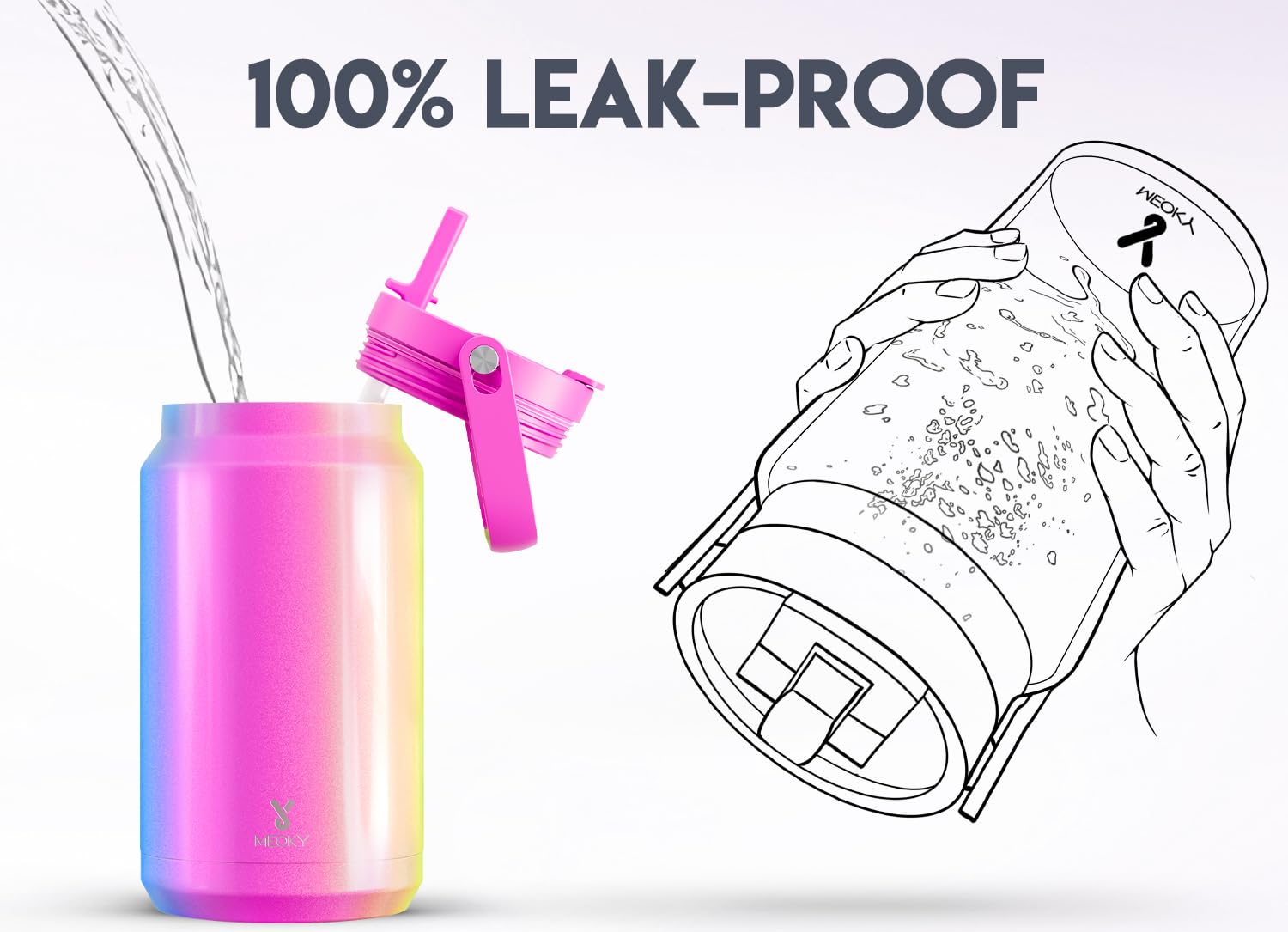 Meoky 50 oz Tumbler with Handle, Stainless Steel Vacuum Insulated Water Bottle, Keeps Cold for 36 Hours, 100% Leak Proof, BPA-free, Non-slip Base (Carnival)