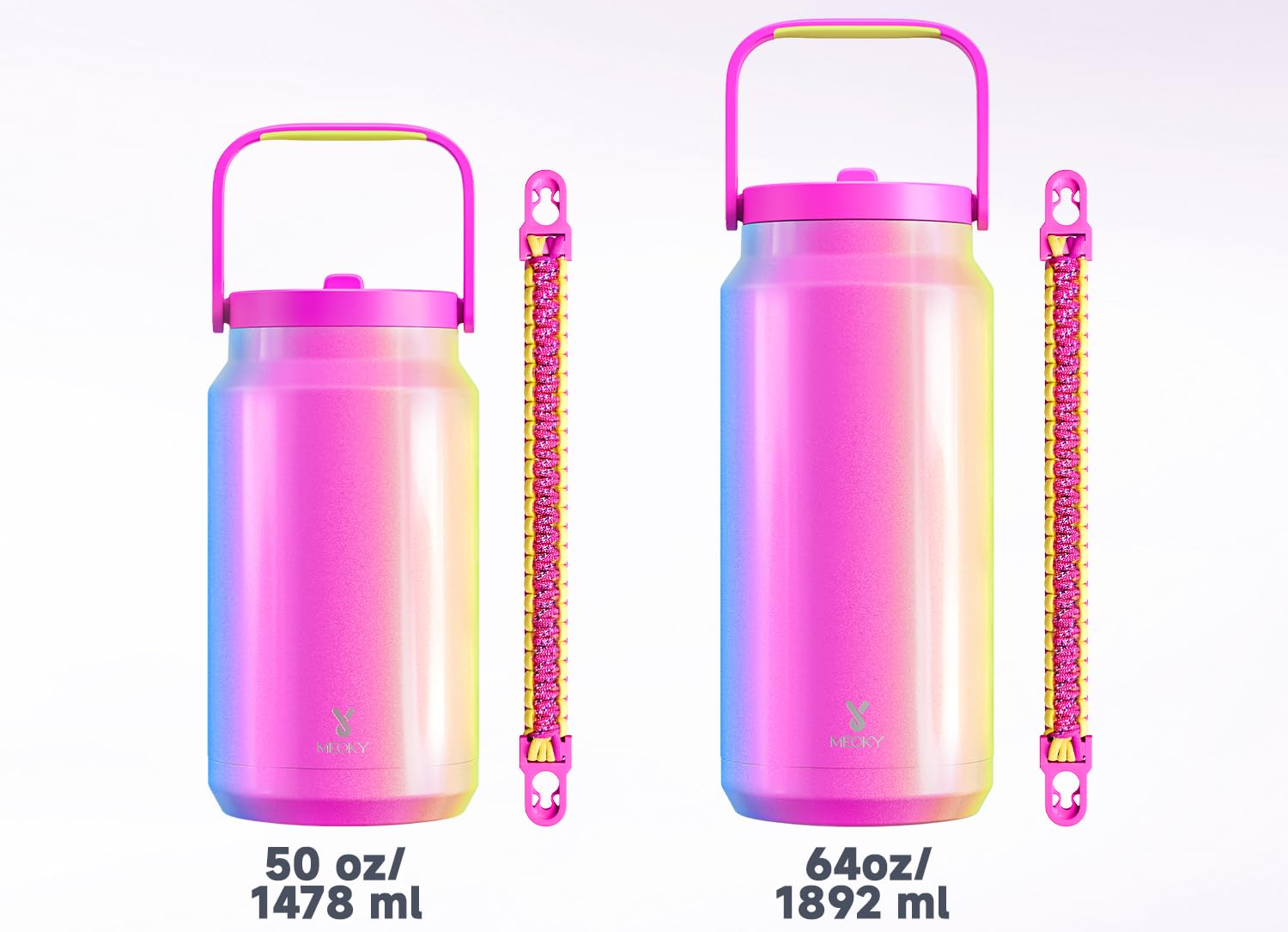 Meoky 50 oz Tumbler with Handle, Stainless Steel Vacuum Insulated Water Bottle, Keeps Cold for 36 Hours, 100% Leak Proof, BPA-free, Non-slip Base (Carnival)