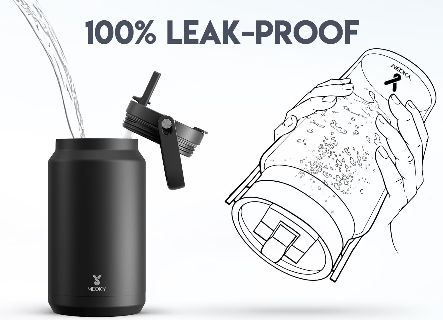Meoky 50 oz Tumbler with Handle, Stainless Steel Vacuum Insulated Water Bottle, Keeps Cold for 36 Hours, 100% Leak Proof, BPA-free, Non-slip Base (Night
