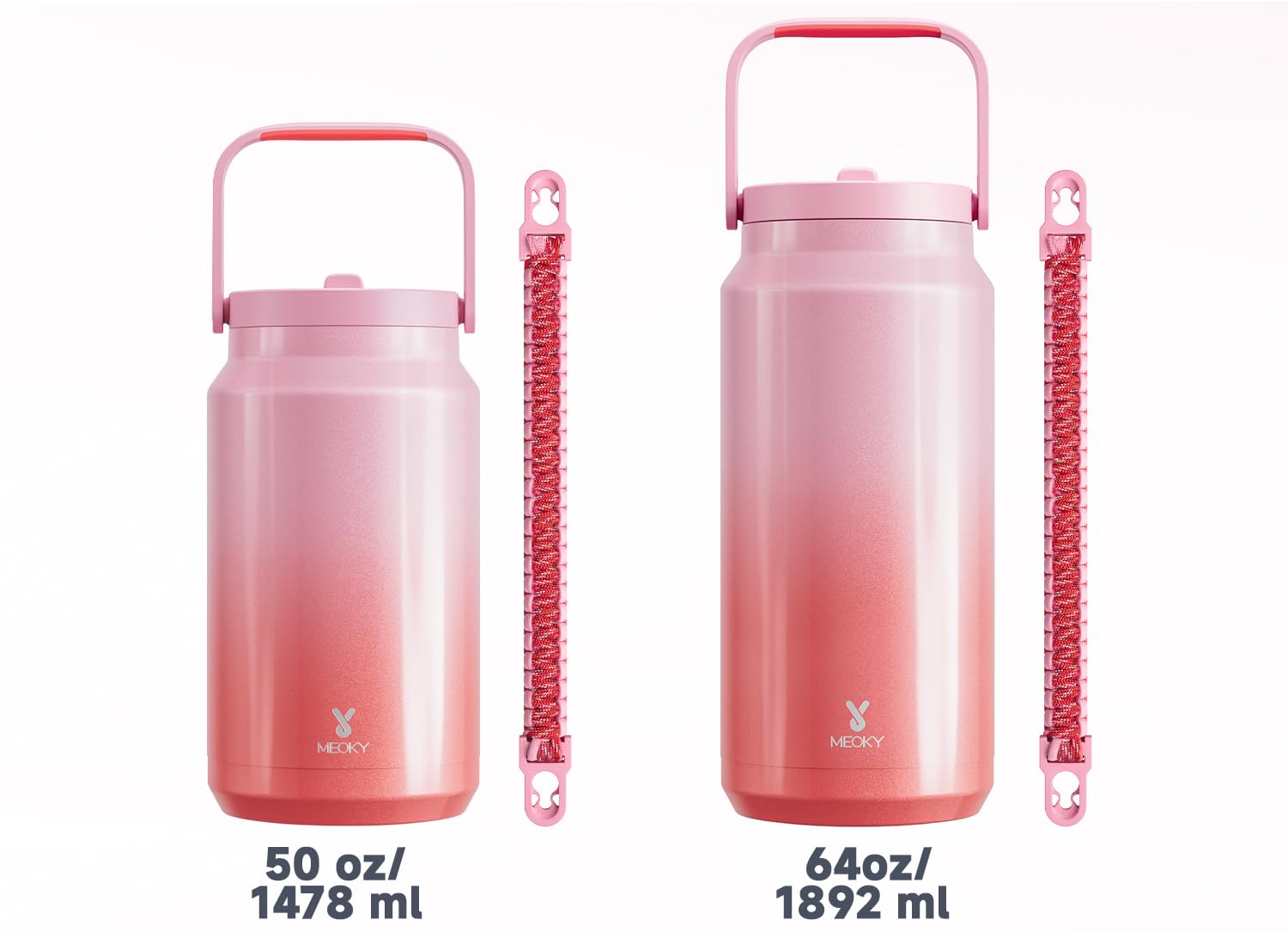 Meoky 50 oz Tumbler with Handle, Stainless Steel Vacuum Insulated Water Bottle, Keeps Cold for 36 Hours, 100% Leak Proof, BPA-free, Non-slip Base (Flamingo)