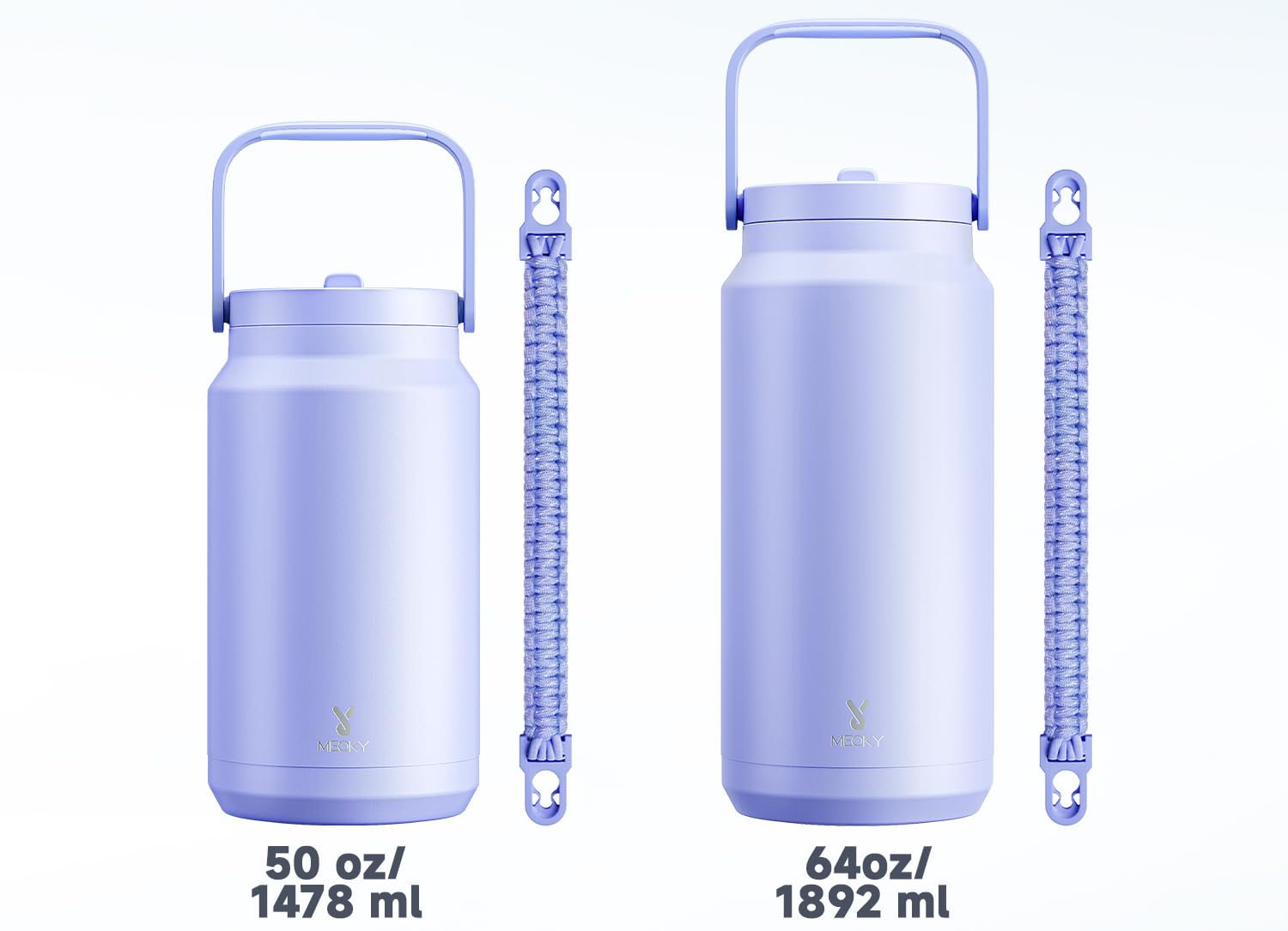 Meoky 50 oz Tumbler with Handle, Stainless Steel Vacuum Insulated Water Bottle, Keeps Cold for 36 Hours, 100% Leak Proof, BPA-free, Non-slip Base (Lilac)