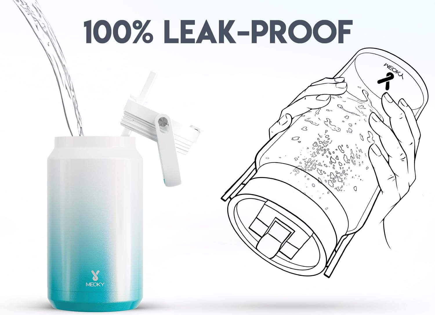 Meoky 50 oz Tumbler with Handle, Stainless Steel Vacuum Insulated Water Bottle, Keeps Cold for 36 Hours, 100% Leak Proof, BPA-free, Non-slip Base (Azure)