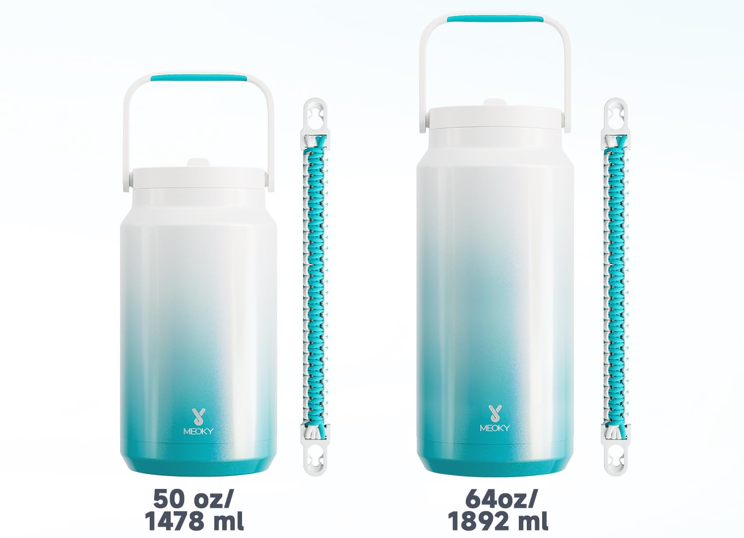 Meoky 50 oz Tumbler with Handle, Stainless Steel Vacuum Insulated Water Bottle, Keeps Cold for 36 Hours, 100% Leak Proof, BPA-free, Non-slip Base (Azure)