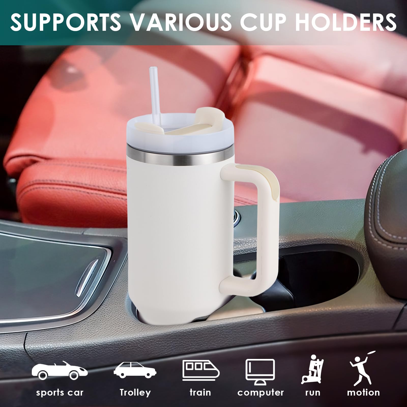 PIMDIR 40oz Tumbler with Handle Straw Lid, Stainless Steel Vacuum Insulated Reusable Travel Mug Keep Drinks Cold Ice Gym Cup, Gifts for Women Men Lovers, Car Holder Friendly, Cream White