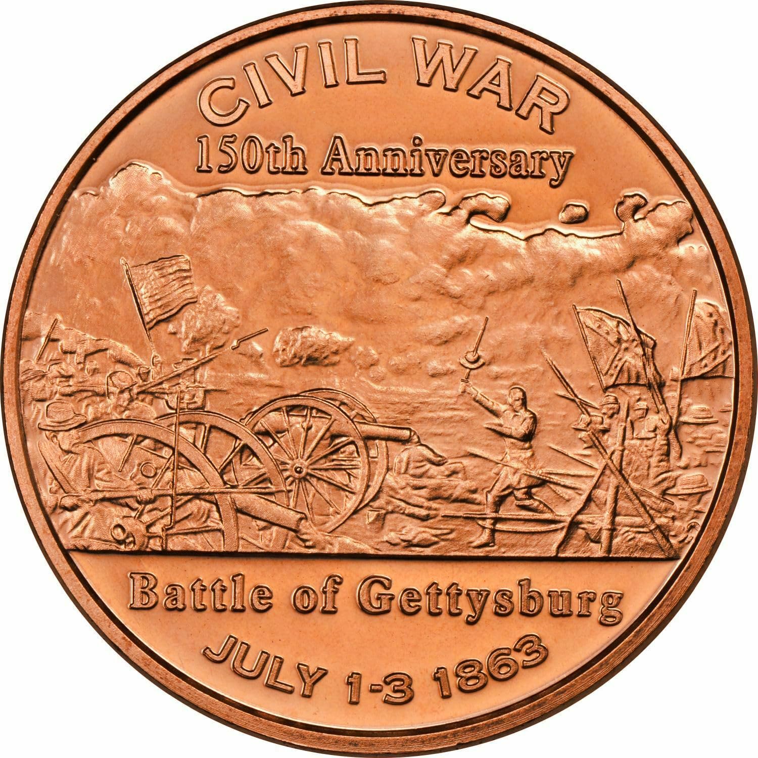 Battle of Gettysburg Civil War Commemorative 1 oz Pure .999 Copper Round Bullion Coin in Capsule - COA by Heavenly Metals