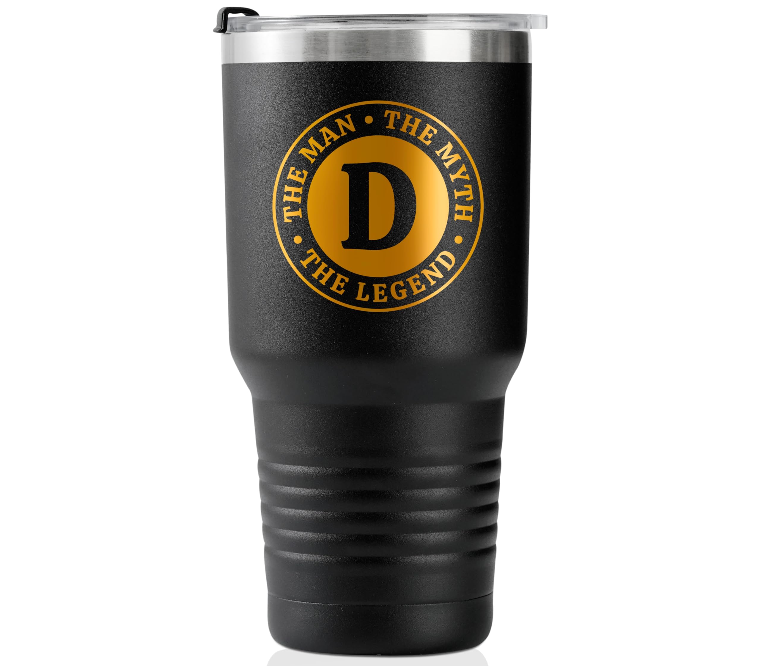 the Man the Myth the Legend Mug with Initials, Monogrammed Stainless Steel Travel Tumbler for Men, Funny Personalized Coffee Cup, Custom Beer Glass, Unique Birthday Christmas Gifts for Him, 30 oz, D