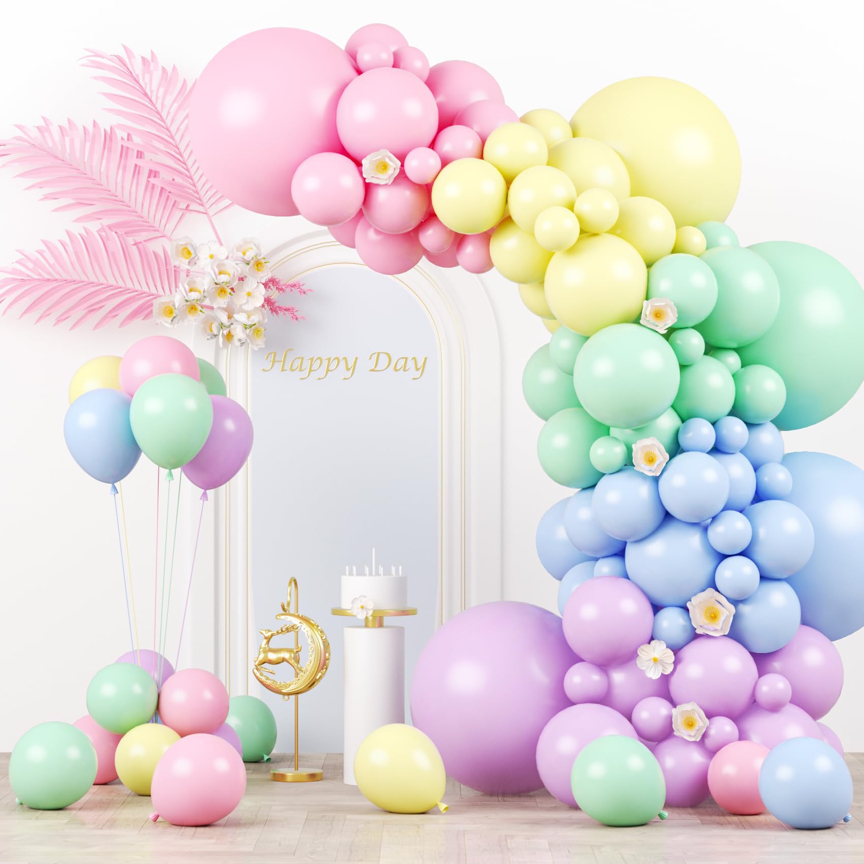 Voircoloria 130pcs Pastel Balloons Different Sizes 18" 12" 10" 5" Macaron Latex Balloon Garland Arch Kit for Birthday Easter Baby Shower Graduation Wedding Gender Reveal Anniversary Party Decorations