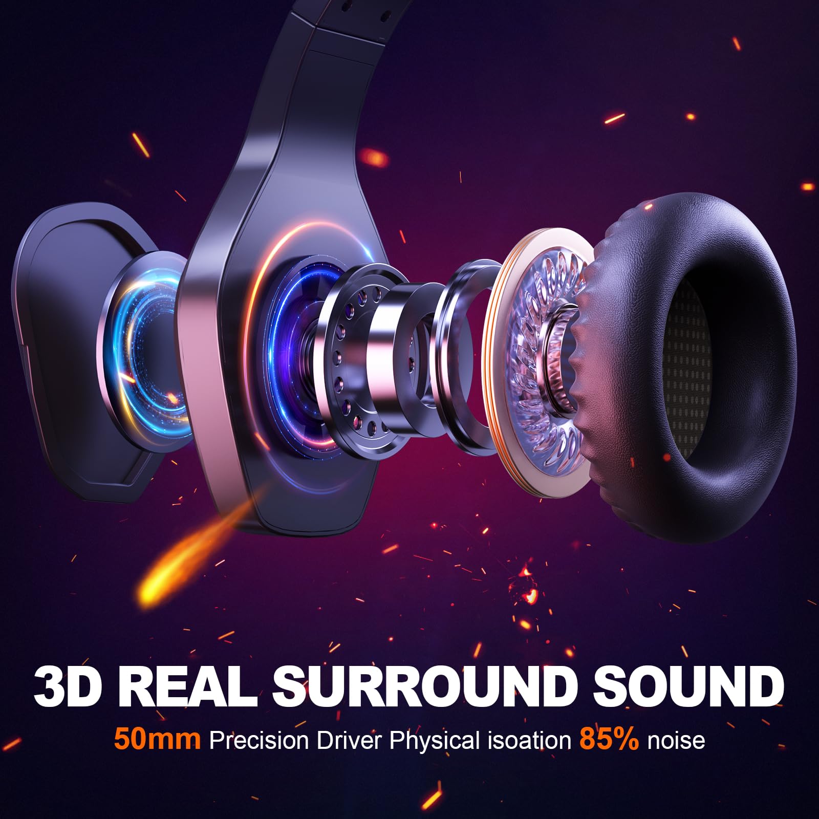 Krysenix PG1 Gaming Headset with Microphone for PS4, PS5, PC, Switch, Xbox, Gaming Headphones with RGB Light, Computer Headset with Mic & 3.5mm Jack