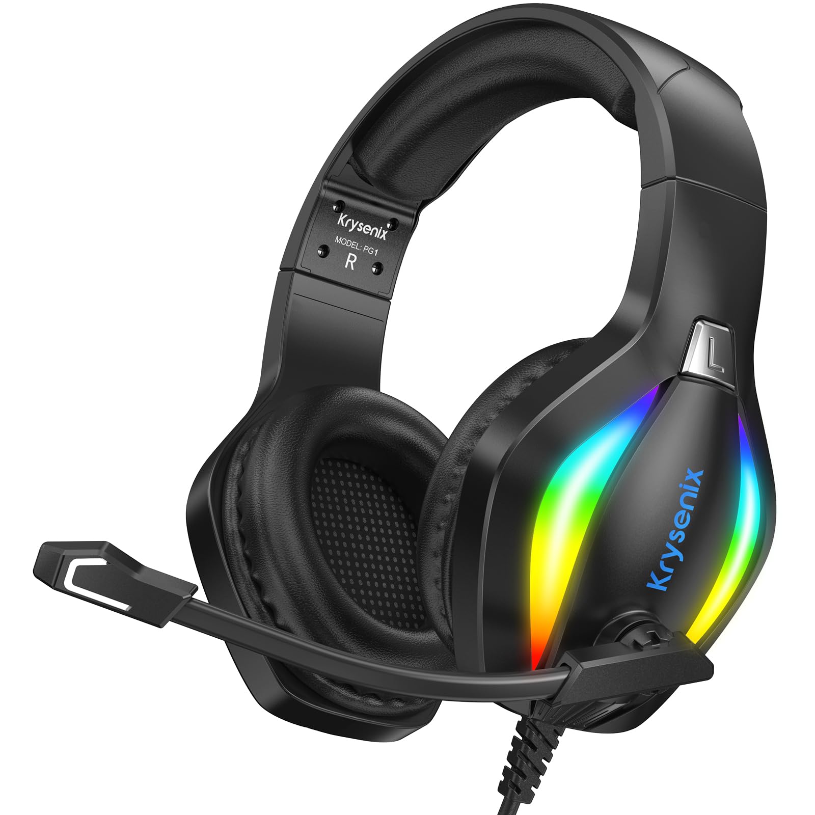 Krysenix PG1 Gaming Headset with Microphone for PS4, PS5, PC, Switch, Xbox, Gaming Headphones with RGB Light, Computer Headset with Mic & 3.5mm Jack