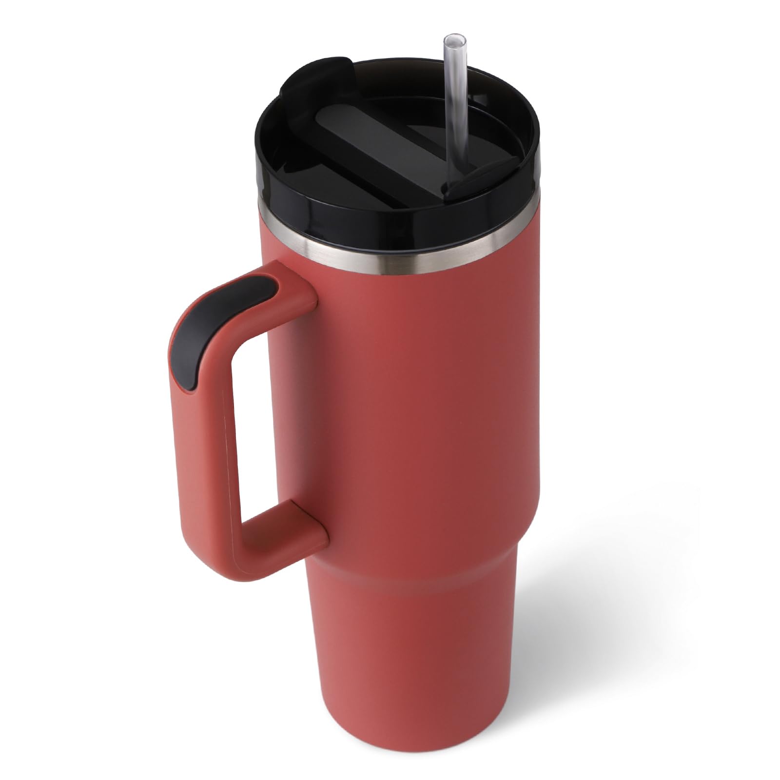 Ochapa 40 oz Tumbler with Handle Straw Lid Insulated Stainless Steel Vacuum Reusable Keep Drinks Cold Coffee Cup Holder Friendly Gifts for Women Men Lover Car Gym Travel, Brown Red
