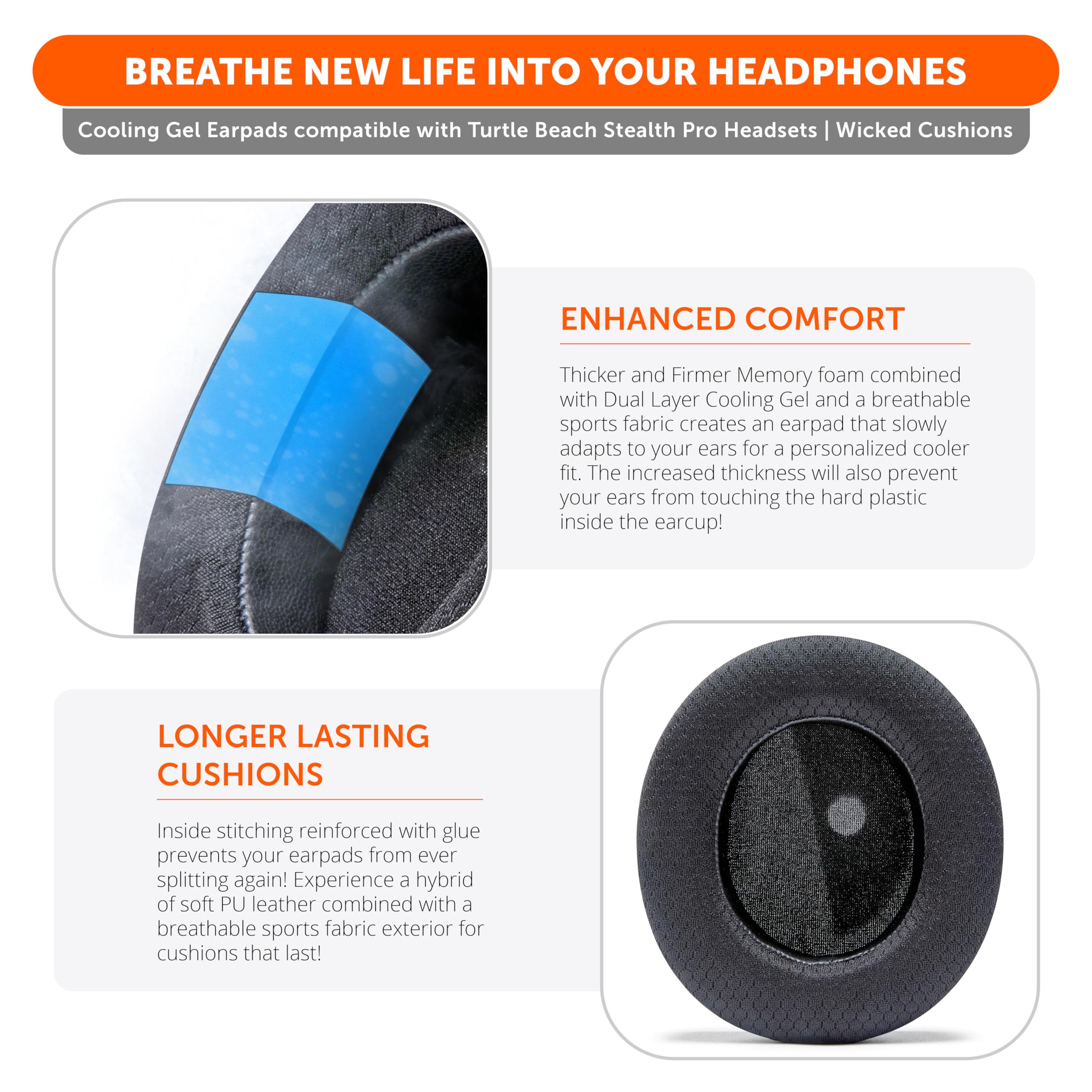WC Freeze Stealth Pro - Cooling Gel Earpads for Turtle Beach Stealth Pro by Wicked Cushions - Boost Comfort, Durability, Thickness & Sound Isolation for Superior Gaming Sessions | Black