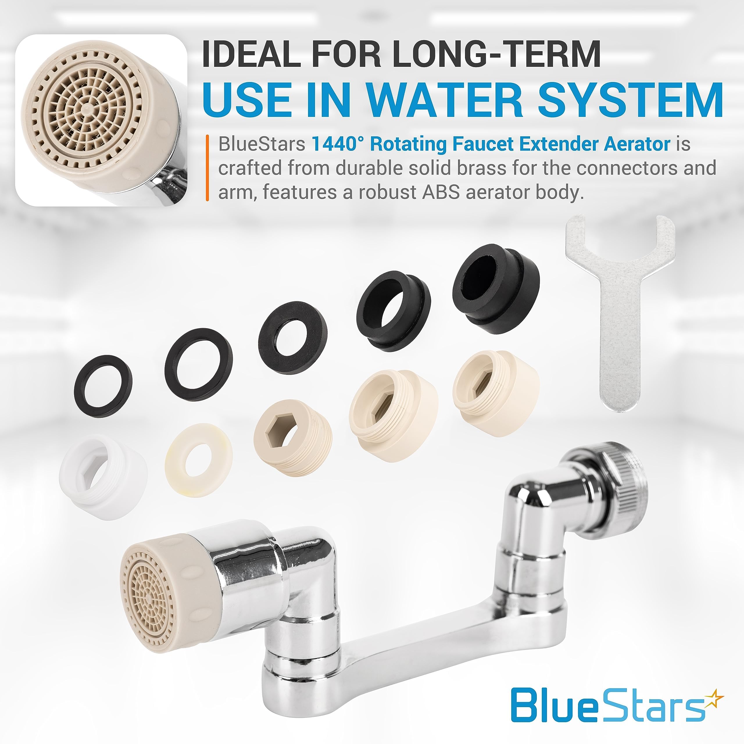 BlueStars Ultra-durable 1440° Rotating Faucet Aerator - Two Water Outlet Modes - Universal Splash Filter Faucet - For Bathroom/Kitchen Sink