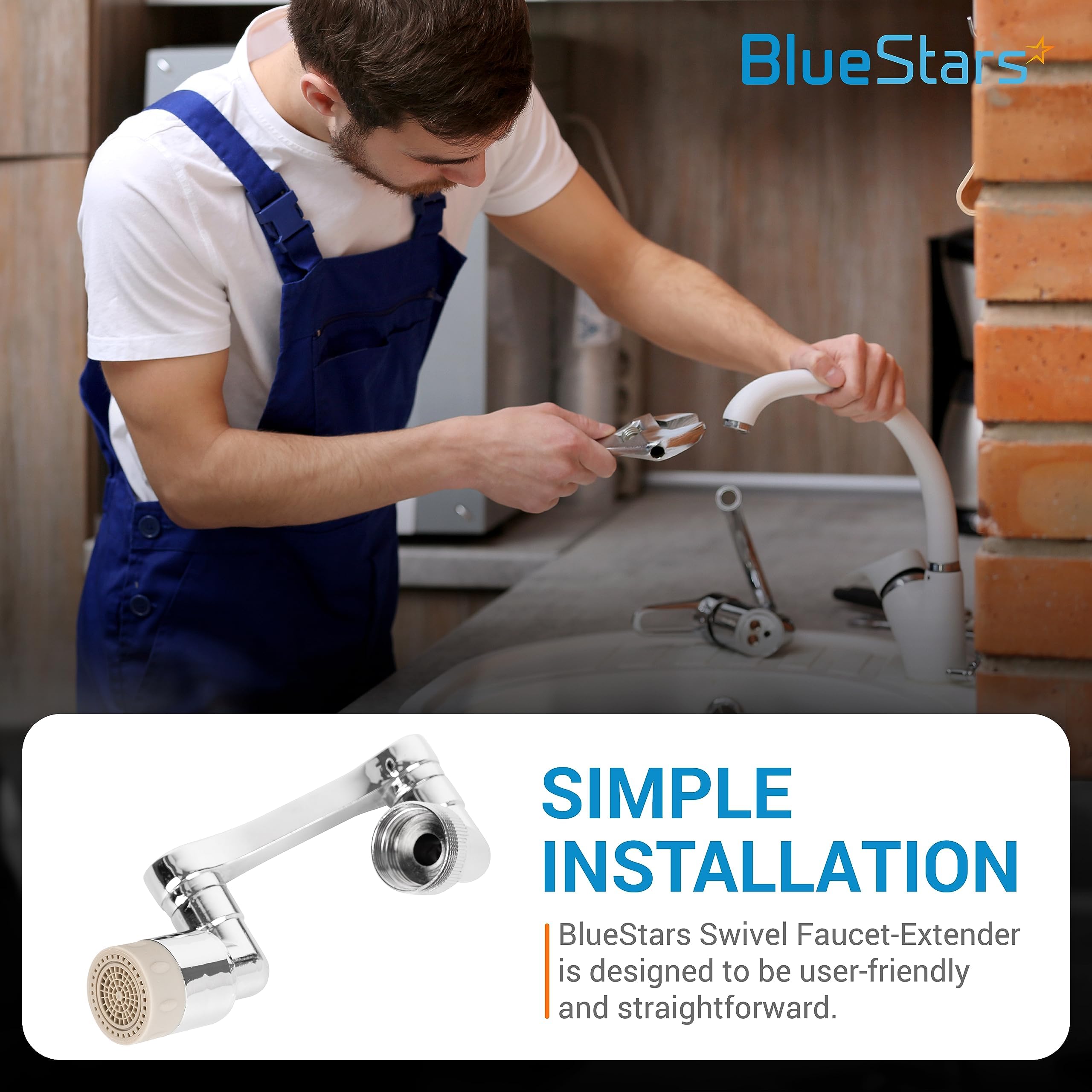 BlueStars Ultra-durable 1440° Rotating Faucet Aerator - Two Water Outlet Modes - Universal Splash Filter Faucet - For Bathroom/Kitchen Sink