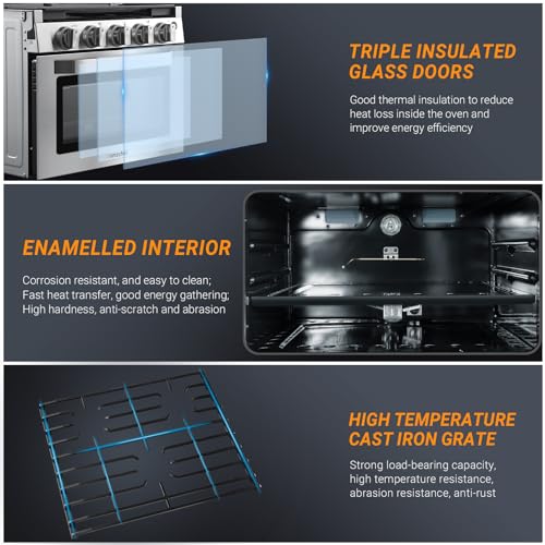 AMZCHEF RV Gas Range 17 Inches Tall, 1.24 Cu.Ft Propane Range Oven with 3 Burners Stove for RV, Apartment, Mobile Home, Stainless Steel.