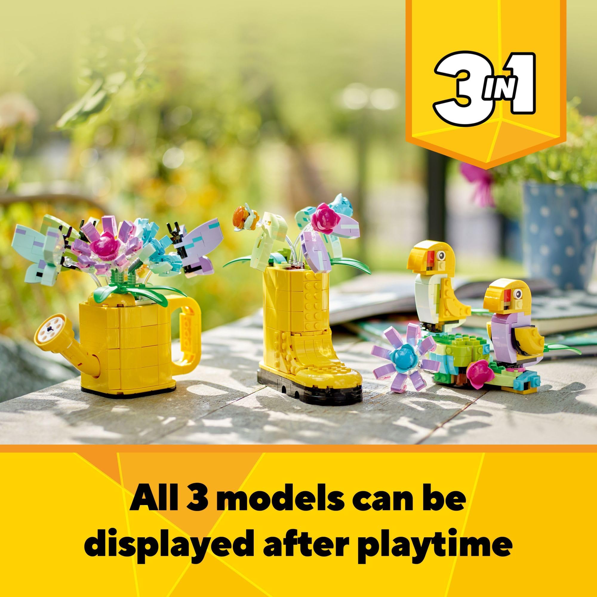 LEGO Creator 3 in 1 Flowers in Watering Can Building Toy Set - Fun, Creative Activity for Kids, Girls and Boys, Ages 8+ - Options to Build Rain Boots or Birds - 31149